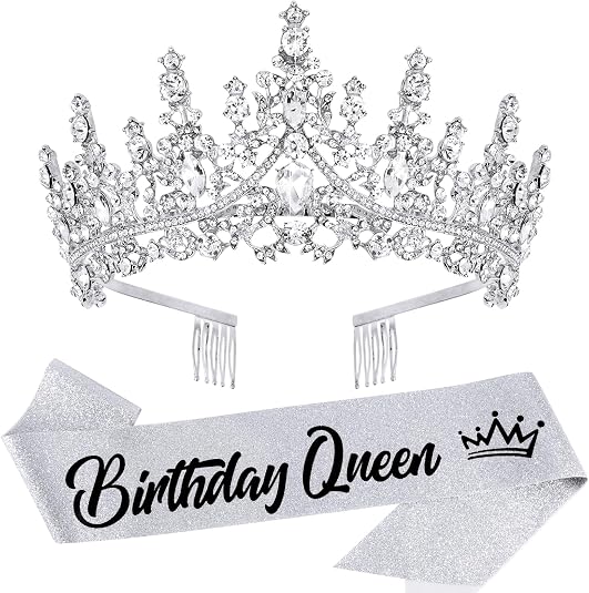 Amazon.com: VELSCRUN Silver Crystal Birthday Queen Tiara Crowns for ...