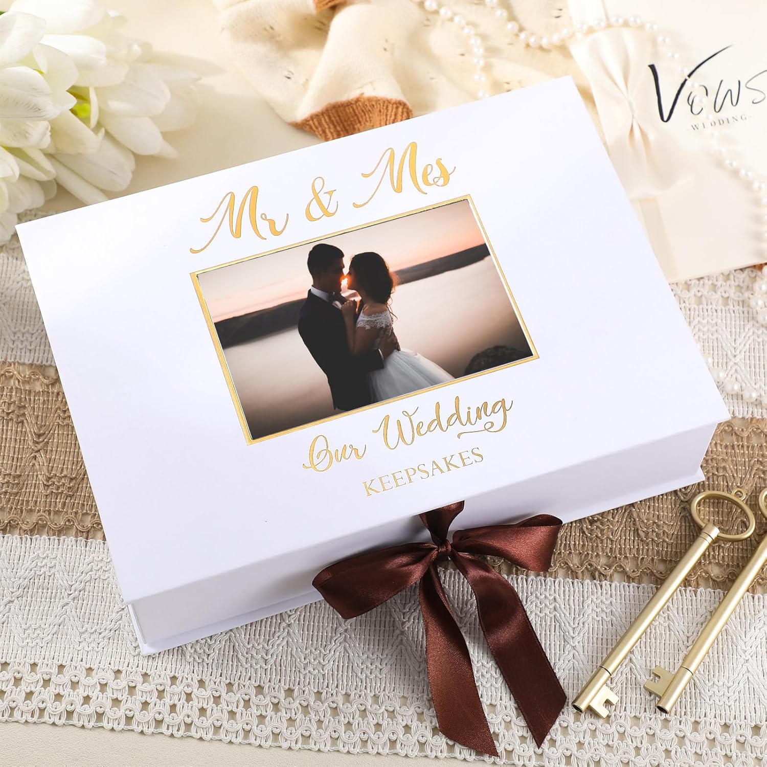 Amazon.com: Weysat 12x9 Inches Gold Stamping Font Wedding Keepsake Box ...