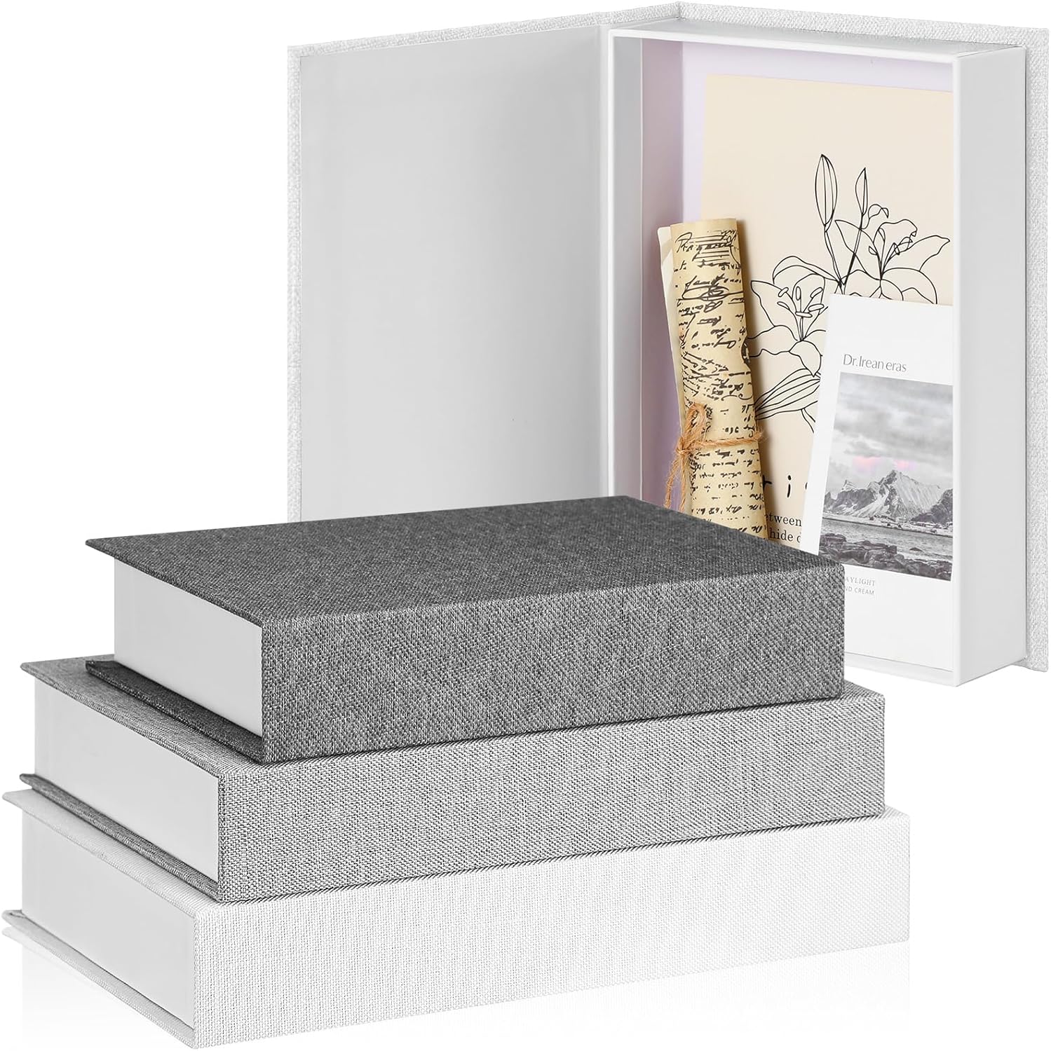 Amazon.com: Tioncy 3 Pcs Fake Book Box Neutral Linen Book Box ...