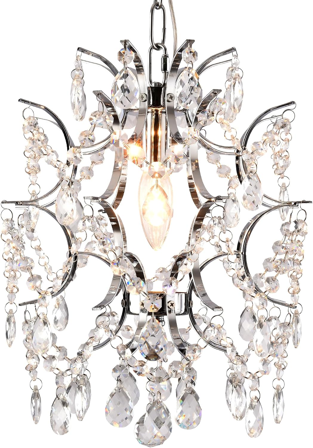 Modern Mini Chandelier Light Fixture, Chrome Finish Crystal Raindrop ...