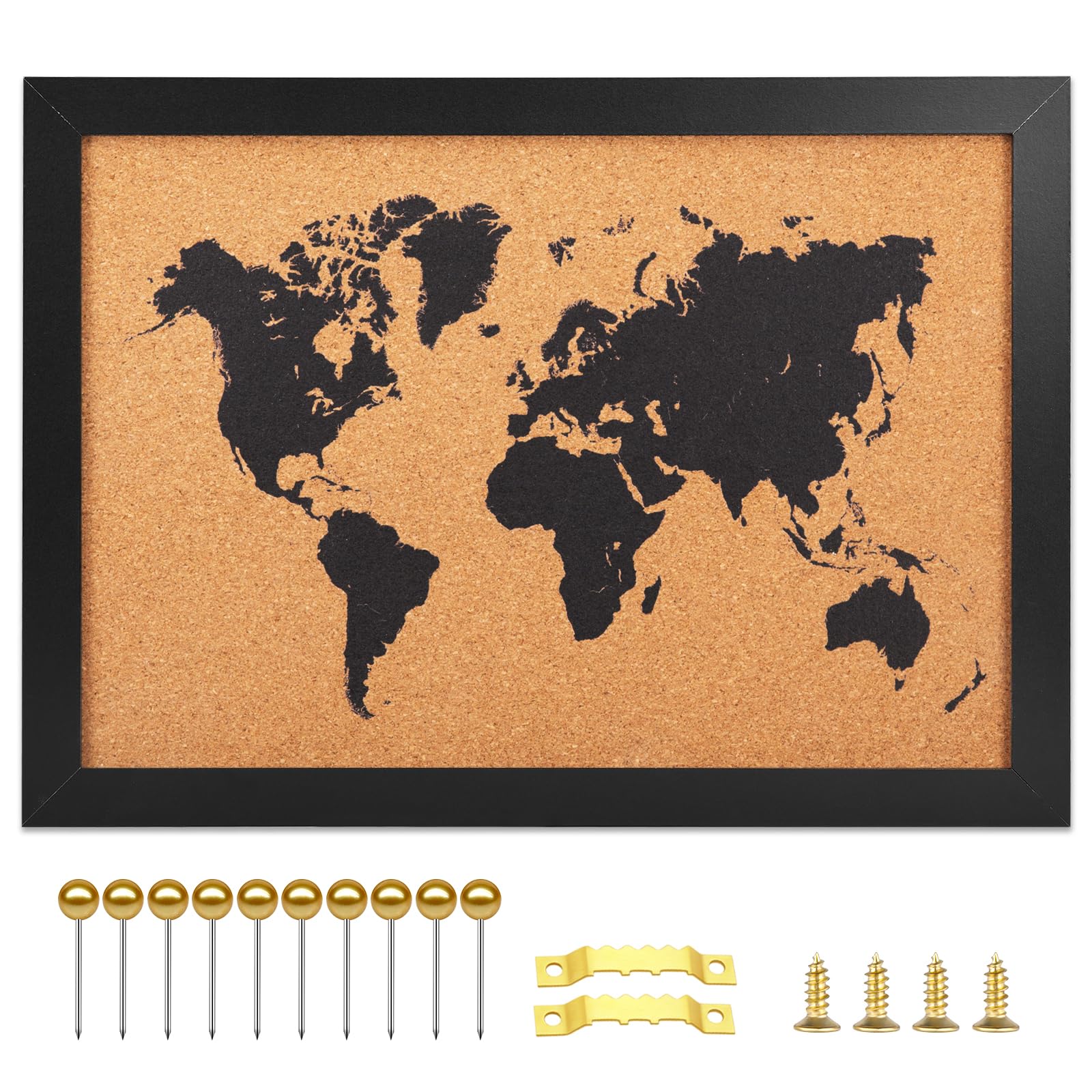Cork Board Map of The World, 26x36cm Bulletin Boards for Walls with 10 ...