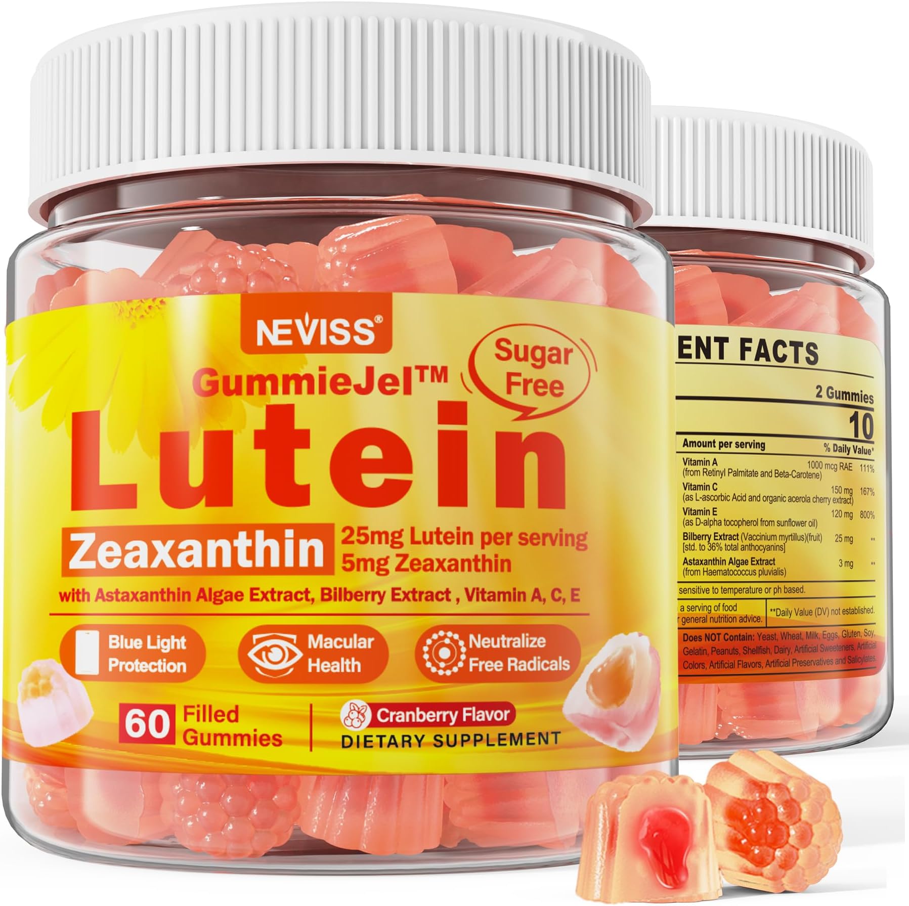 Amazon.com: Sugar-Free Lutein Zeaxanthin Supplements Gummies (25mg ...