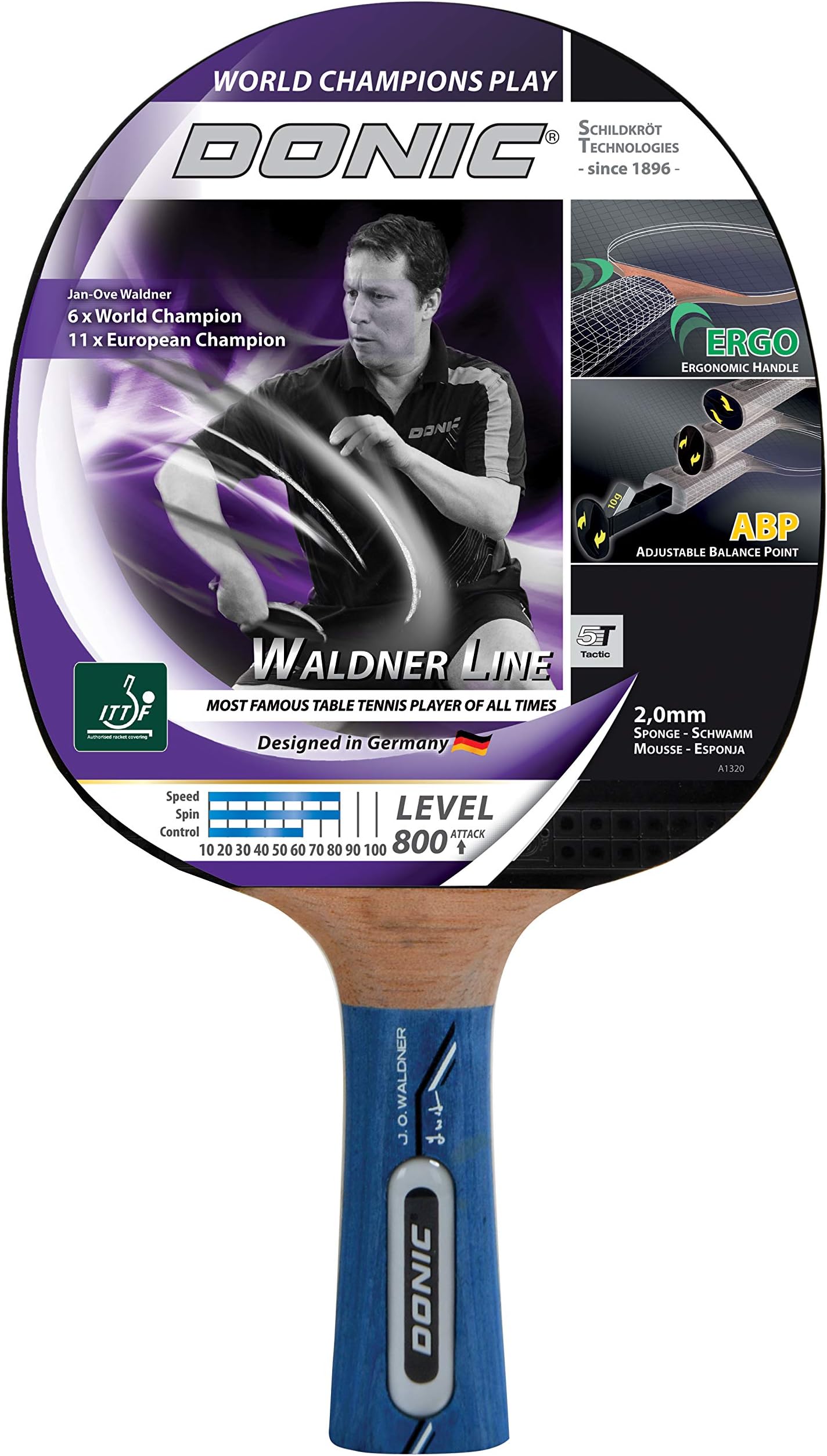 DONIC Waldner 800 Wood Table Tennis Racket/Bat, Colour - Black/Brown ...