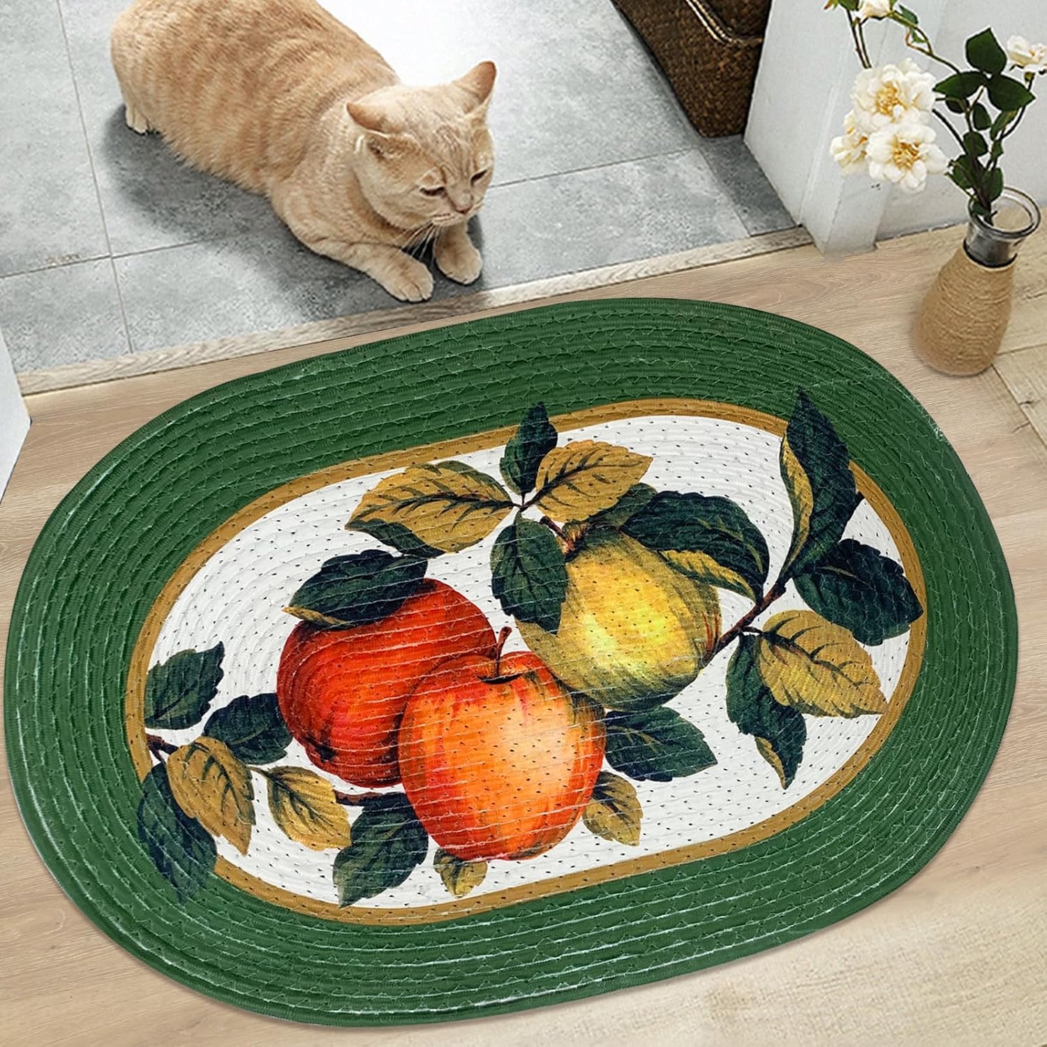Amazon.com: Abeigoi Oval Rug Indoor Outdoor Doormat Apple Floor Area ...
