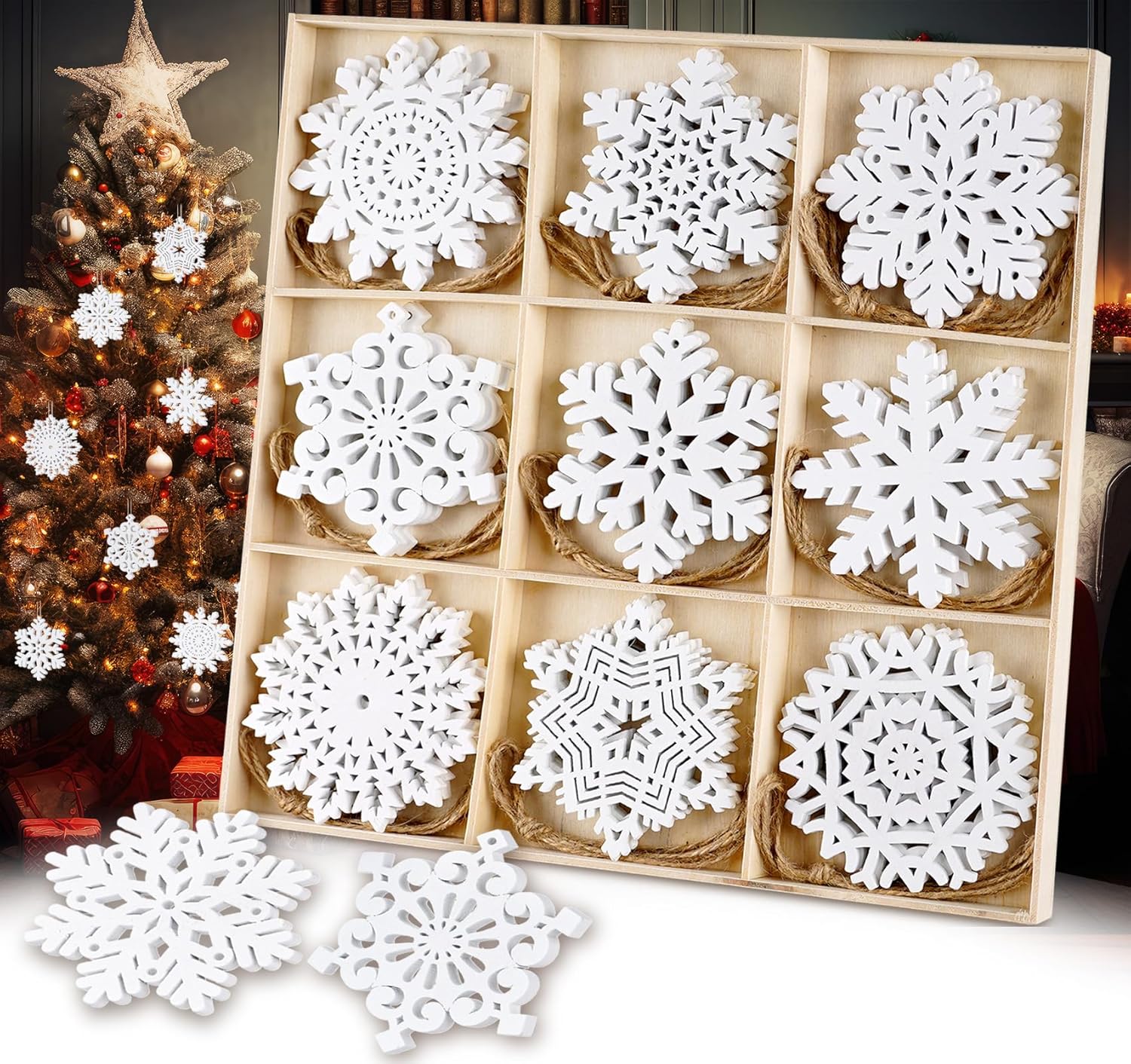 Amazon.com: HOUÍSM 27pcs White Wooden Snowflakes Ornaments, Unfinished ...