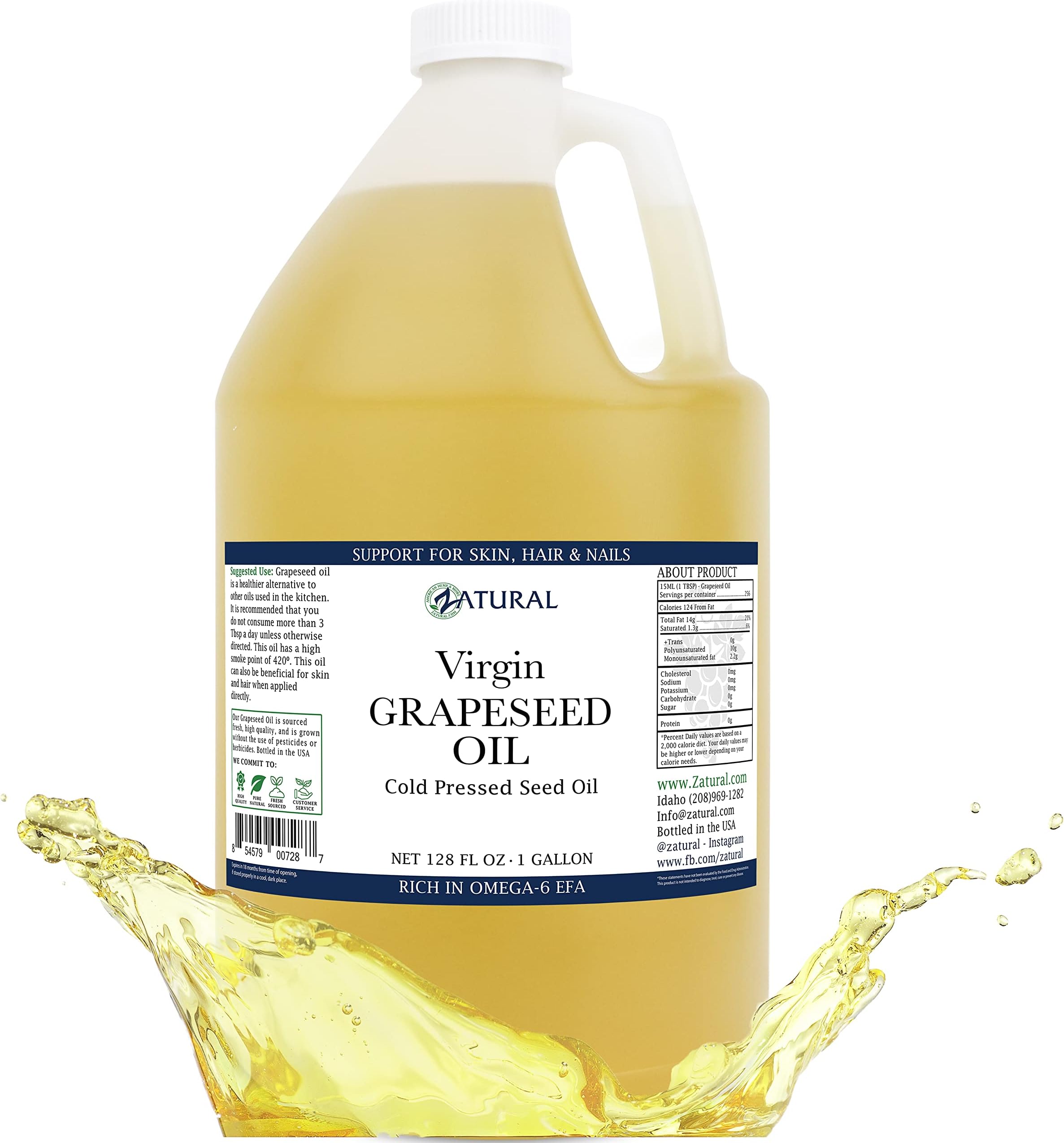 Amazon.com: Zatural Grapeseed Oil Organically Grown 100% Pure Cold ...