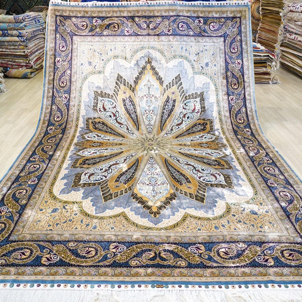 Amazon.com: Yuchen Rug Oriental Silk Rug 8x11ft Green Handmade ...