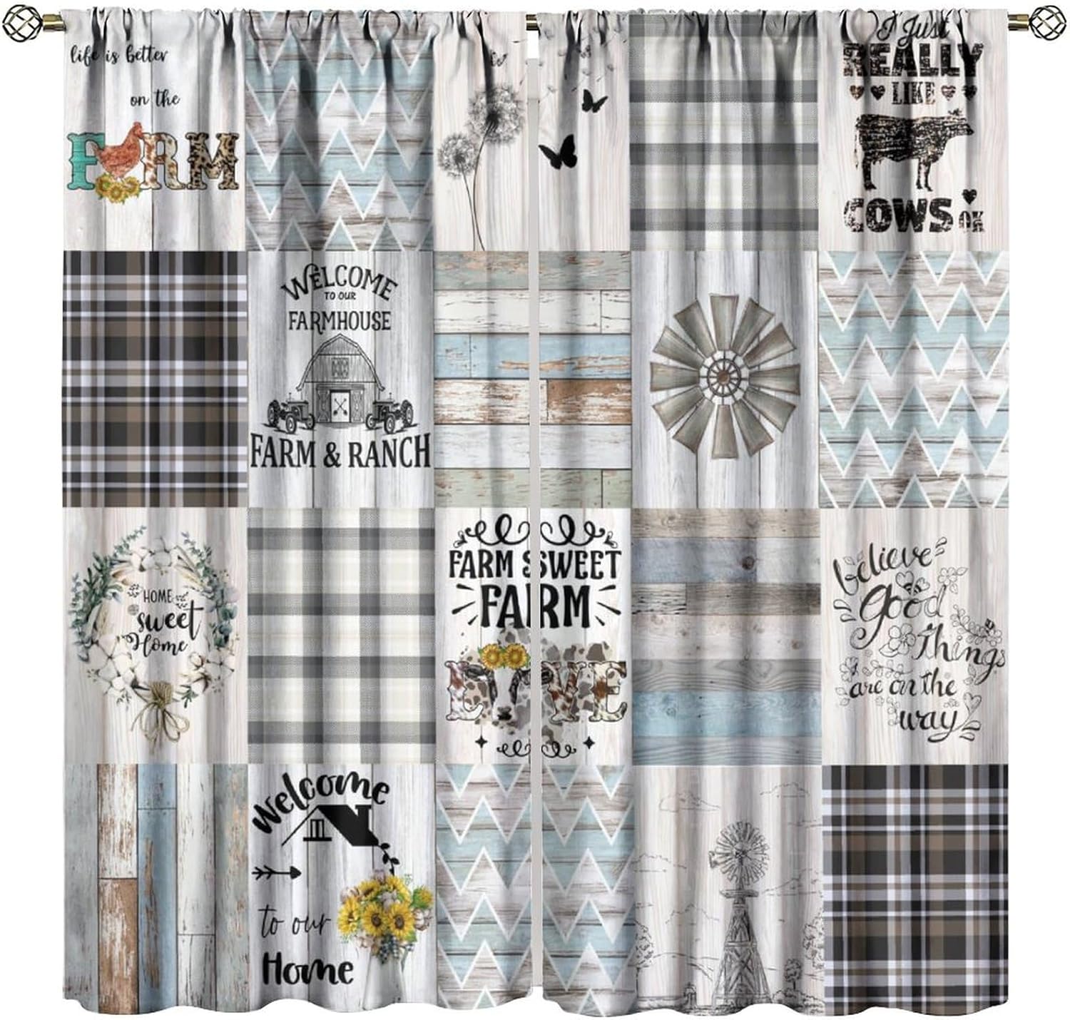 Amazon.com: Rustic Patchwork Curtains, Vintage Farmhouse Cabin Windmill ...