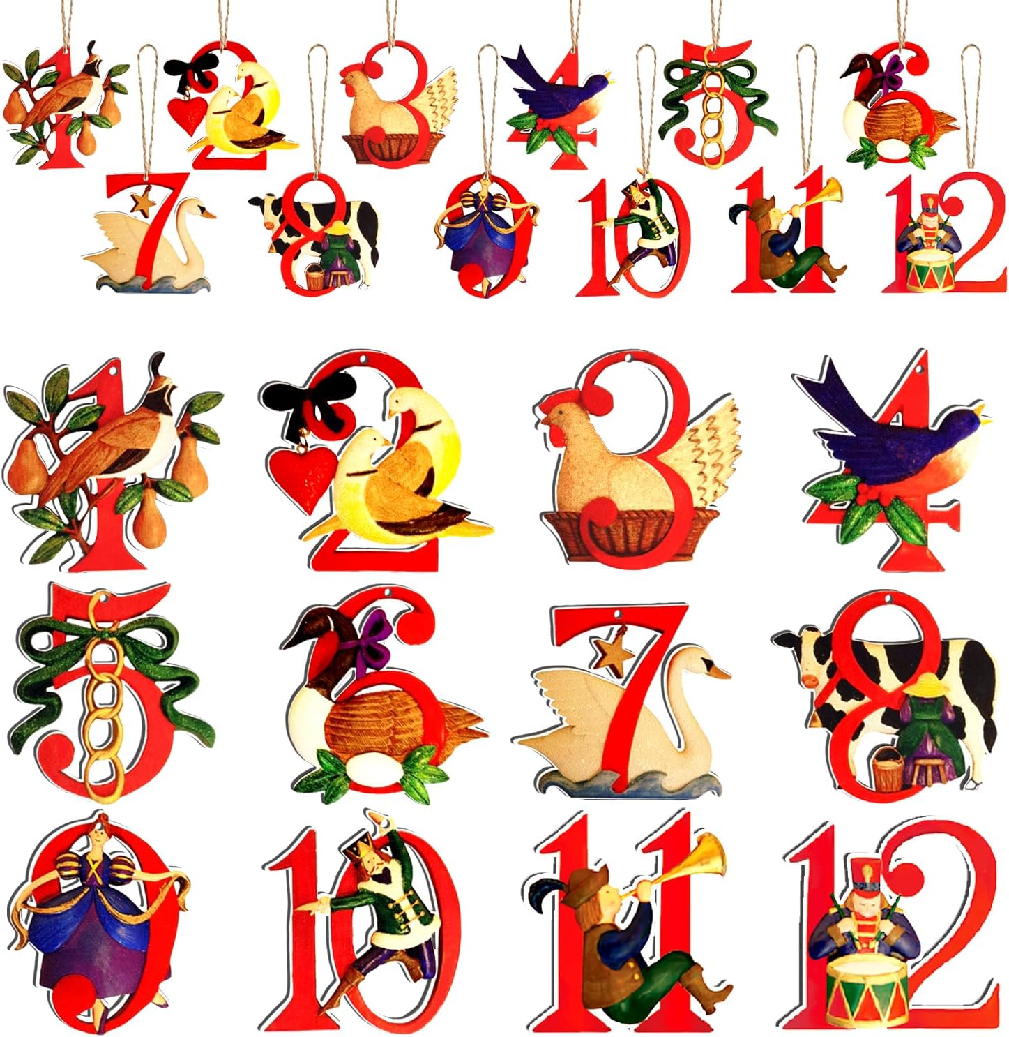 Amazon.com: 24 Pieces 12 Days of Christmas Ornaments 12-Days of ...
