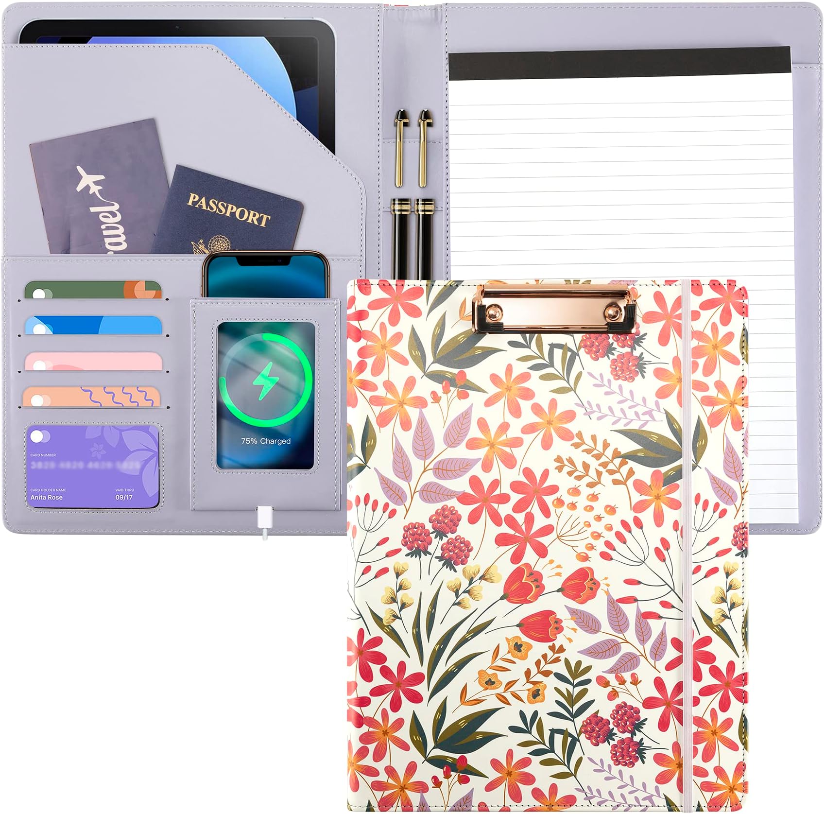 Amazon.com : HWPRATO Clipboard Folio with Refillable Lined Notepad for ...