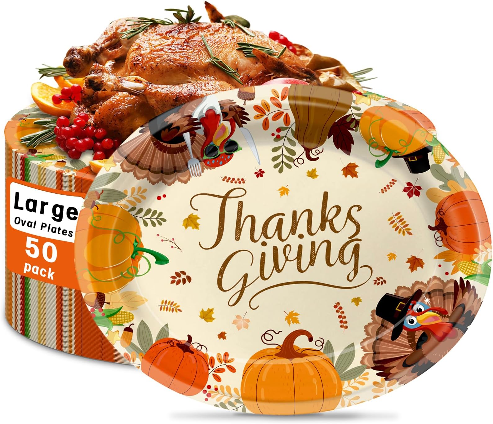 Amazon.com: Suttmin 100 Pcs Fall Oval Paper Plates 10" x 12" Disposable ...