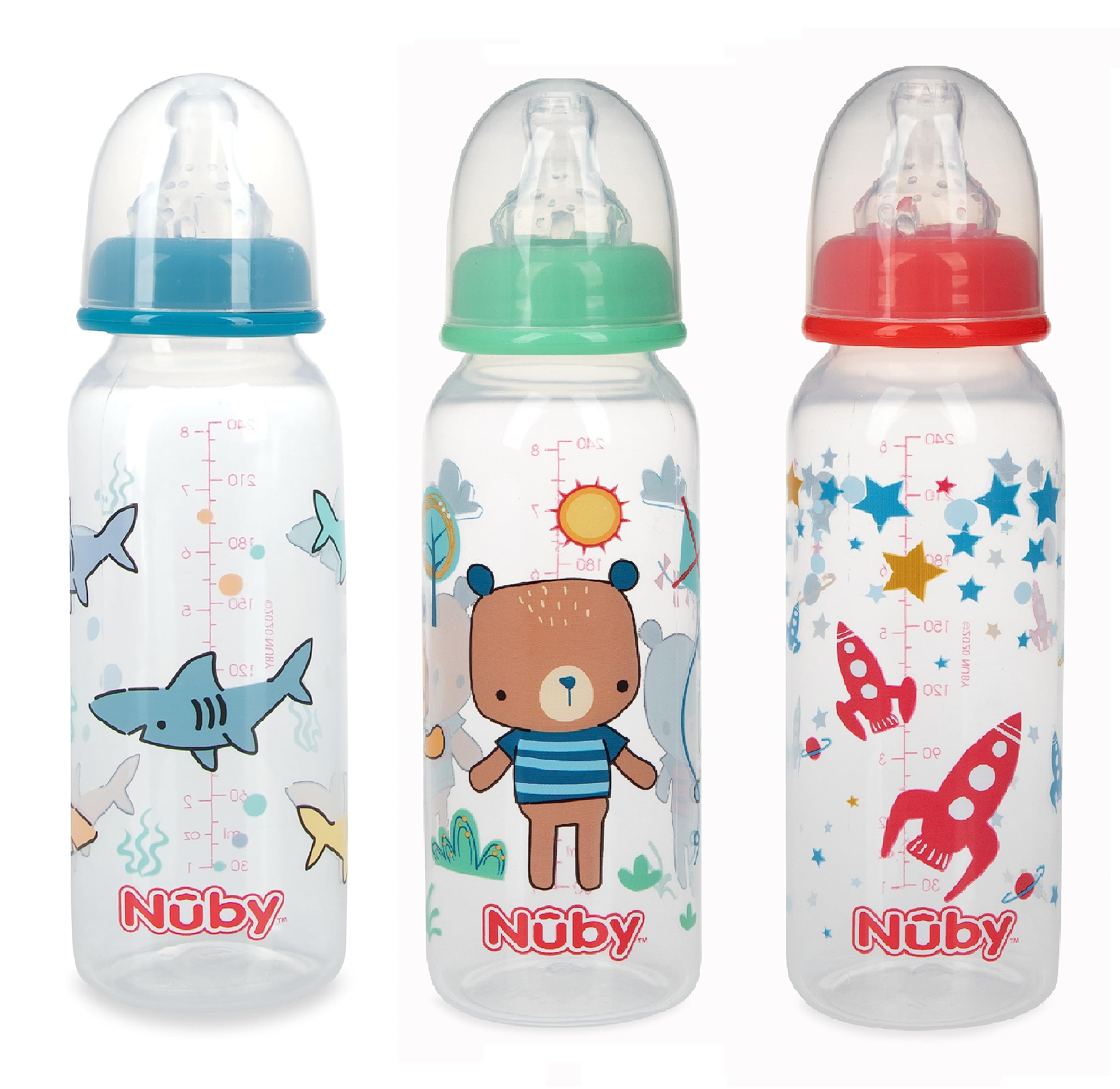 Amazon.com : Nuby Standard Neck Tinted Bottle, 8 Ounce, 3 Pack - Blue ...