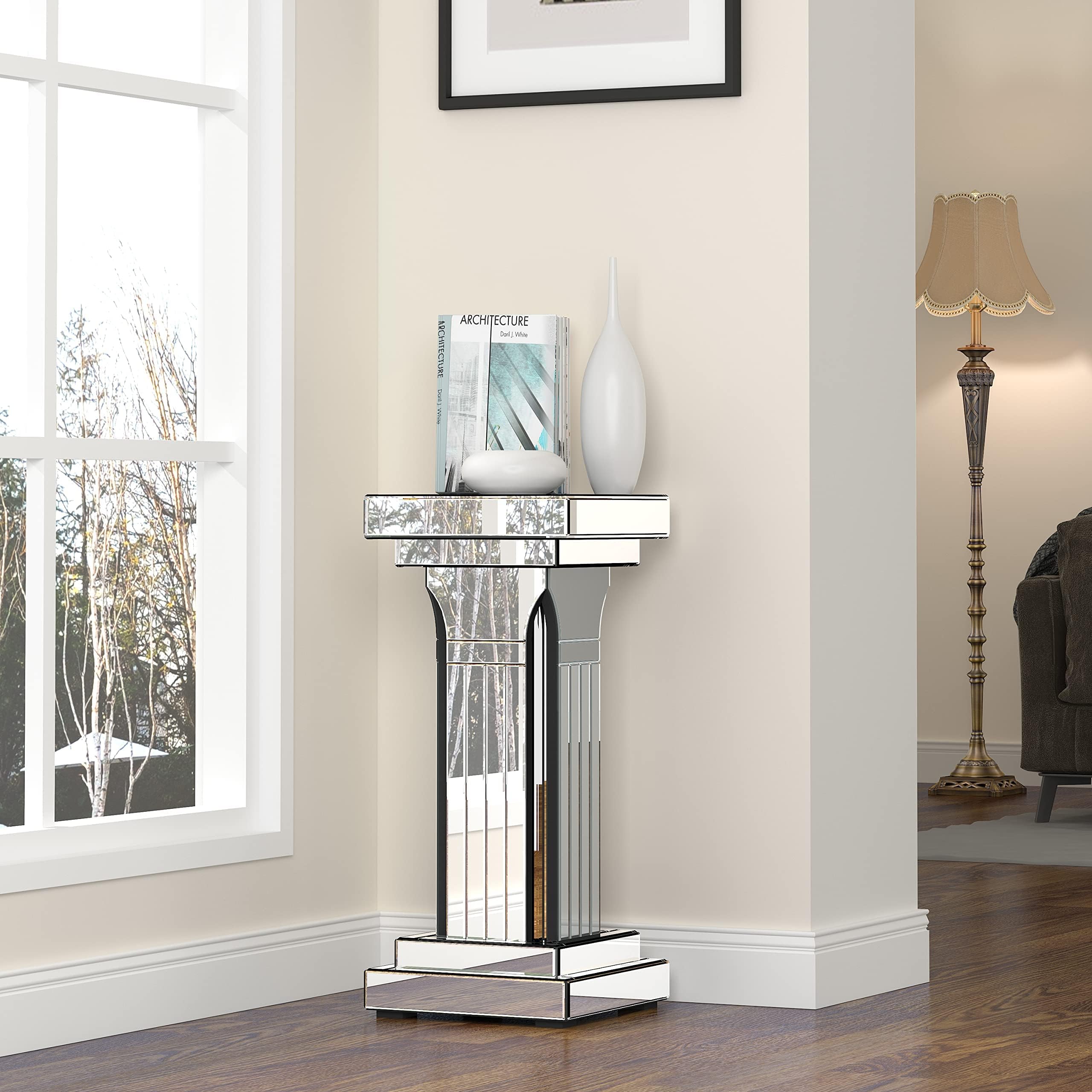 Amazon.com: Howard Elliott Tapered Mirrored Pedestal Accent Table ...