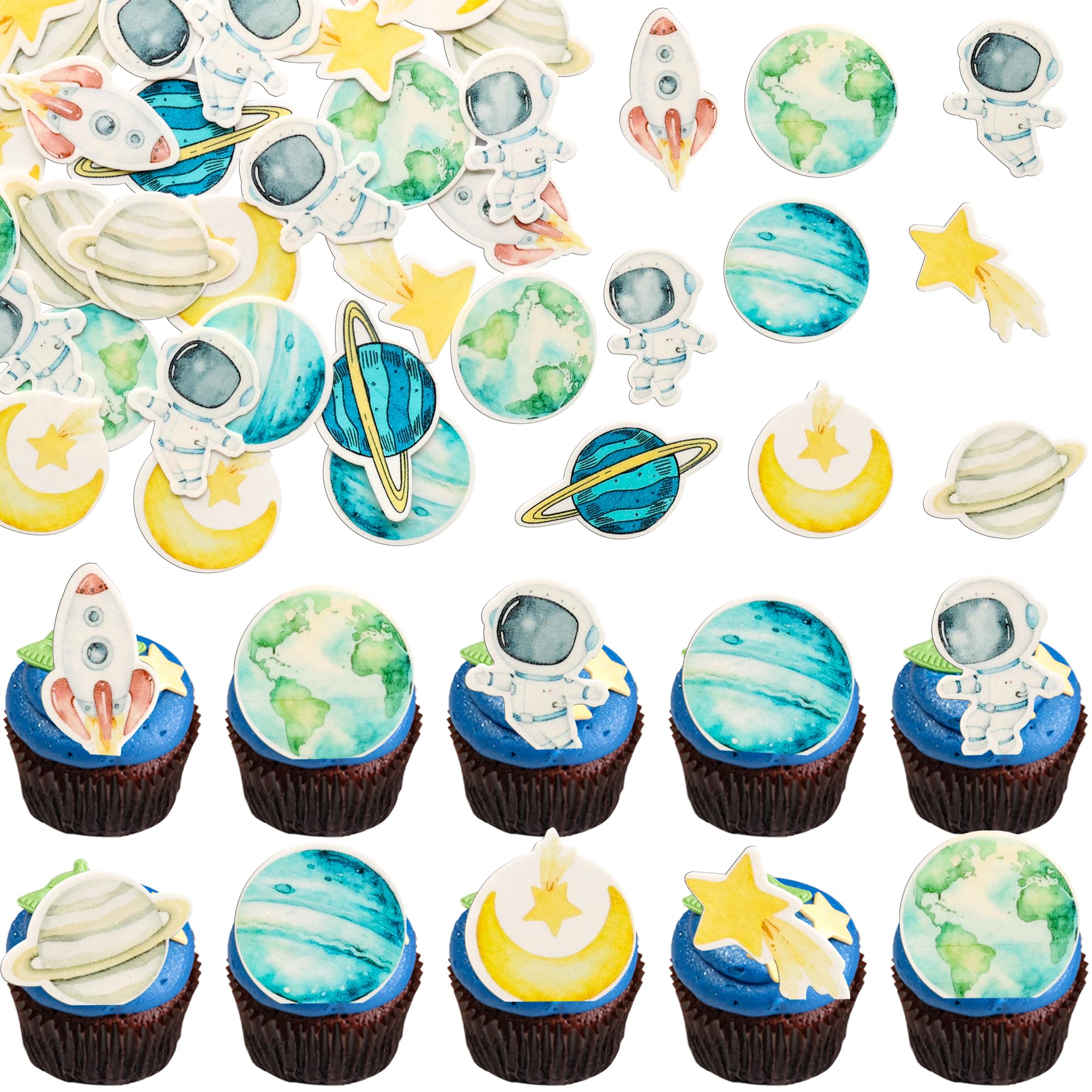 Amazon.com: Ephlyn 54Pcs Edible Space Astronaut Cupcake Toppers Wafer ...
