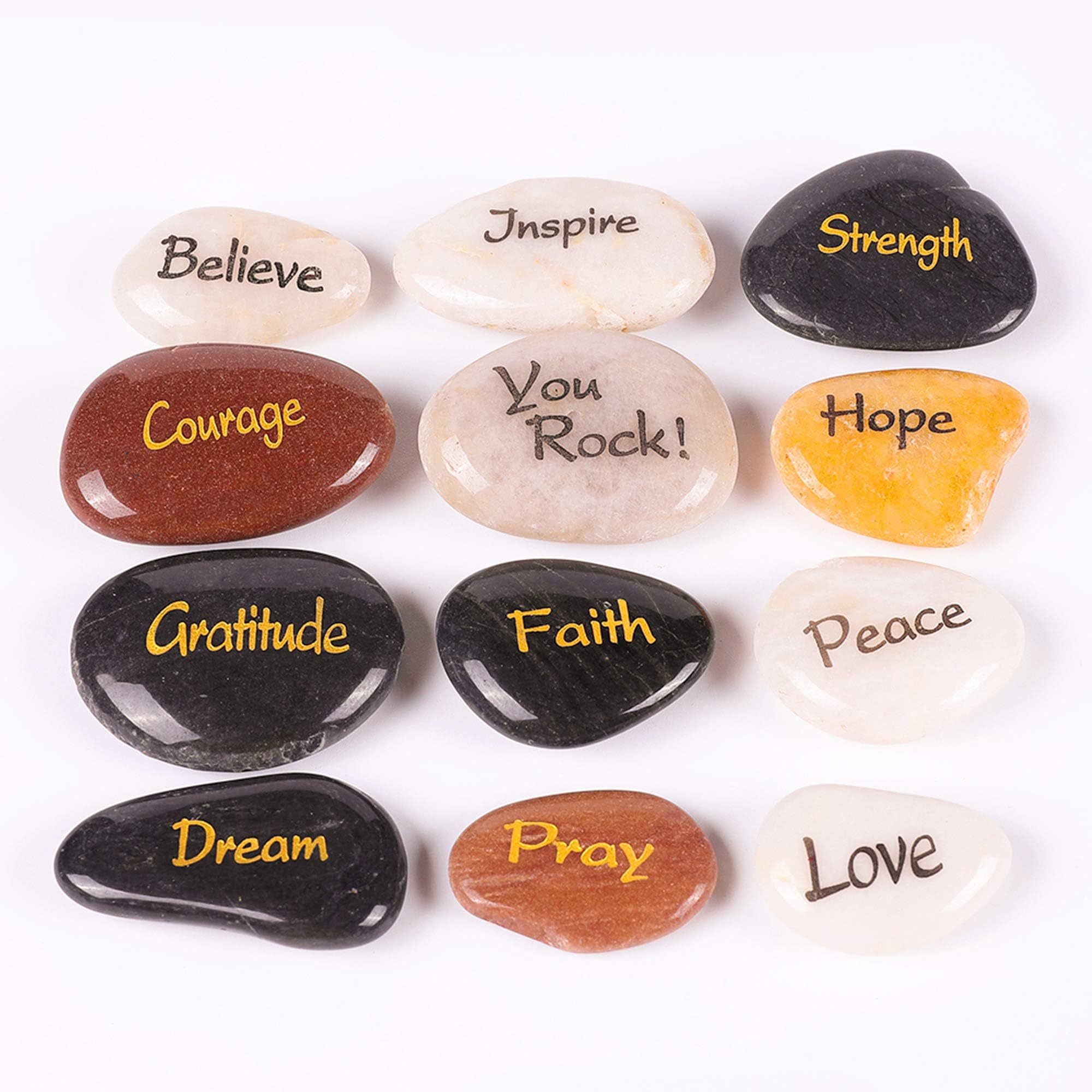 Amazon.com: Juvale 12-Pack Inspirational Rocks with Words - Spiritual ...