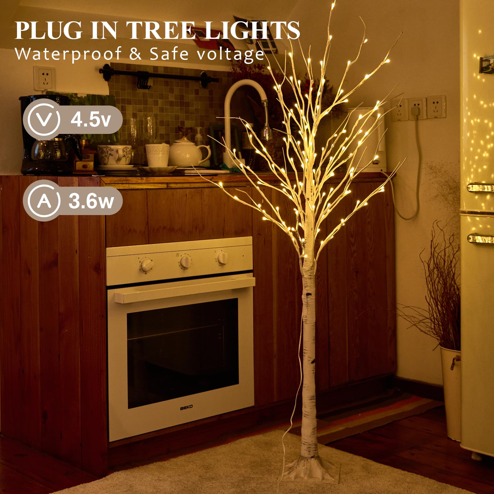 Bexdir Lighted Birch Tree 4FT 120LED Light Up White Tree with Timer ...