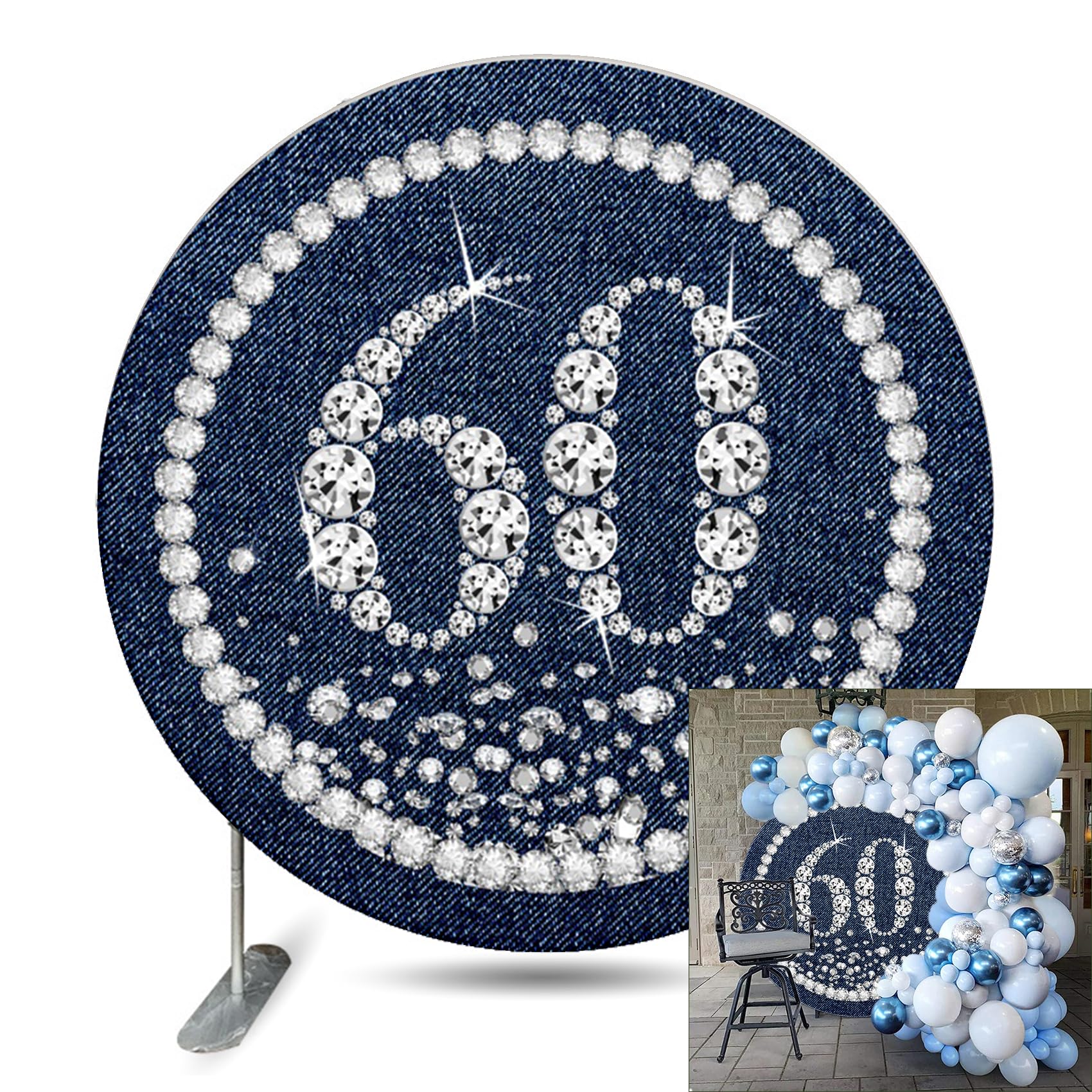 Amazon.com : Renaiss Blue 60 Years Round Backdrop Cover 6.5ft Polyester ...