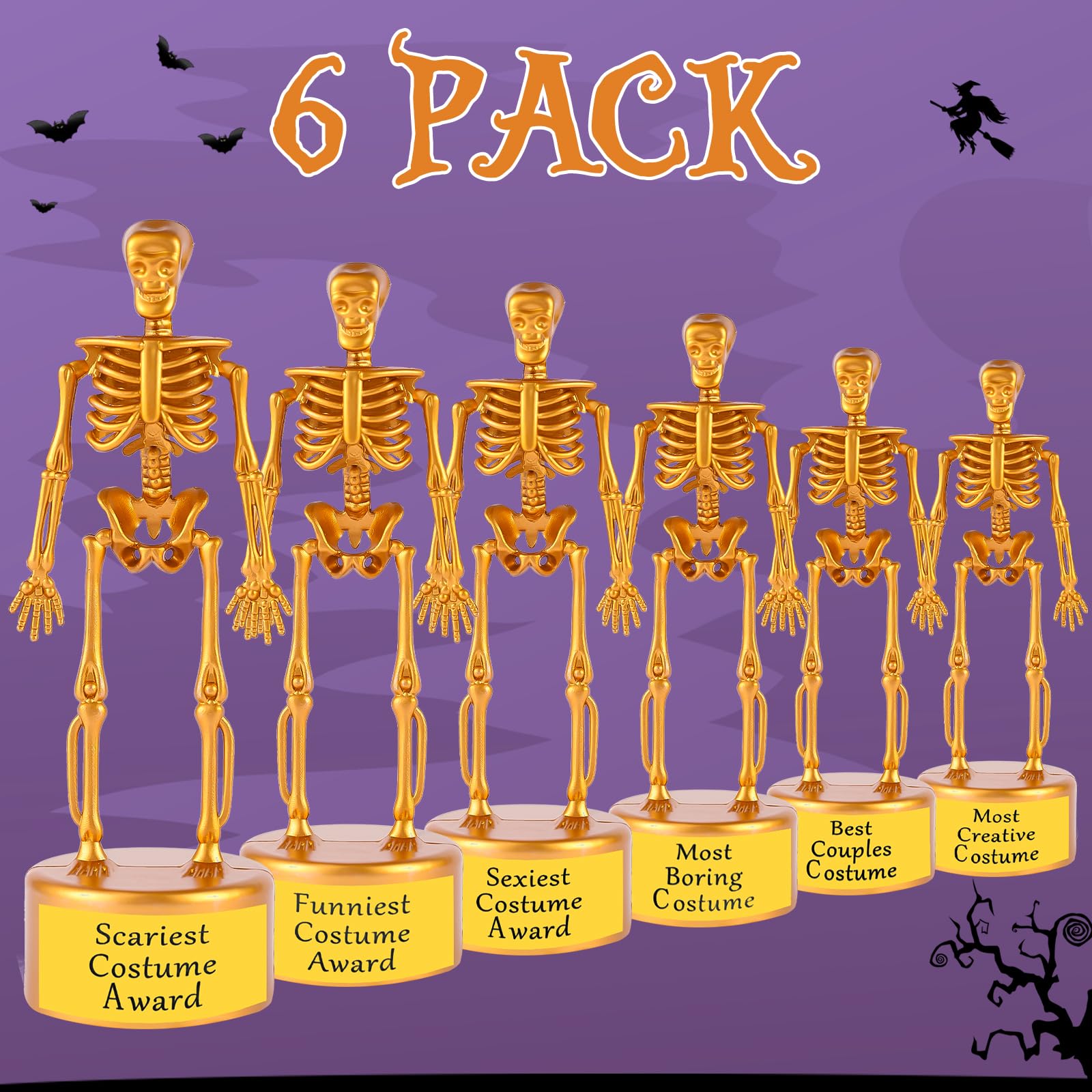 Snapklik.com : 6pcs Halloween Best Costume Skeleton Trophy, Gold Skull ...