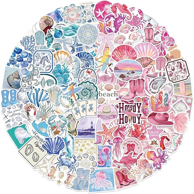 Amazon.com: 100PCS Pink & Blue Coastal Girl Stickers, Waterproof Vinyl ...