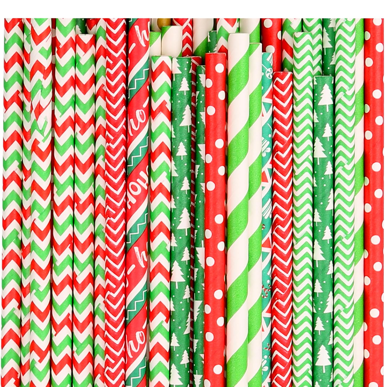 Luckious 50PCS Christmas Biodegradable Paper Straws, Multi-Pattern ...