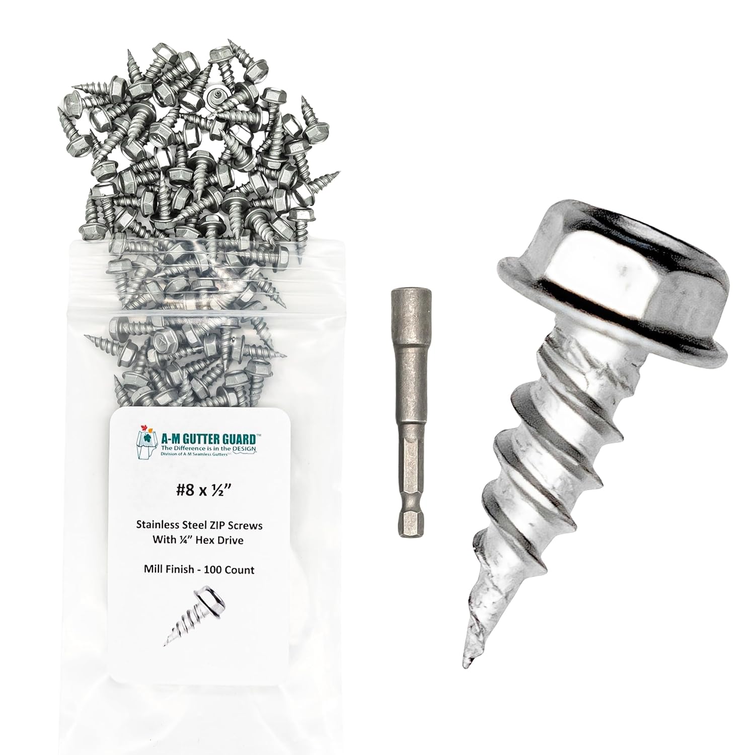 A-M Gutter Guard - 1/2" #8 Stainless Steel Zip Screws - Self-Piercing ...