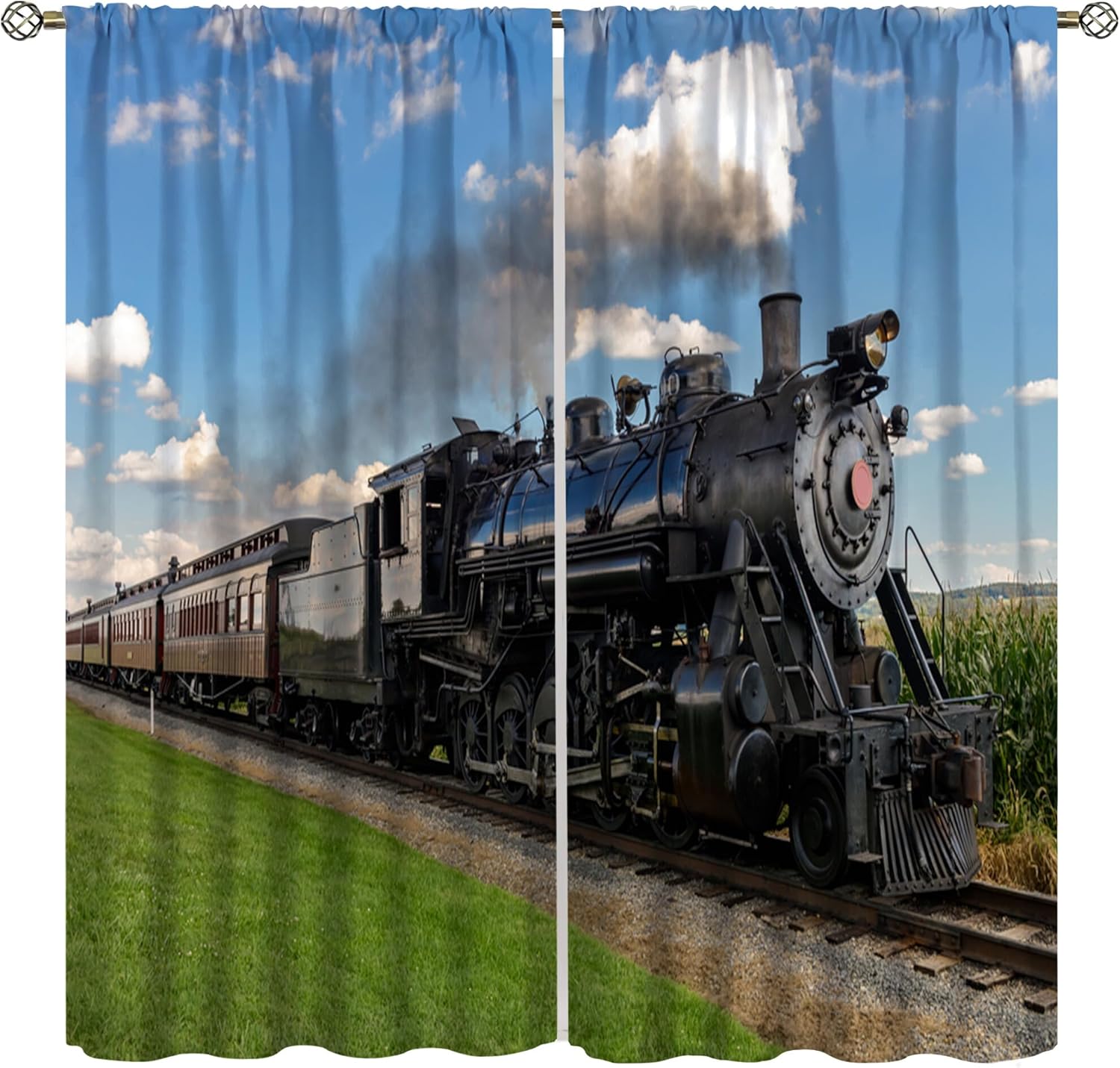 Amazon.com: Yoakiet Steam Engine Blackout Curtains,3D Vintage Steam Old ...