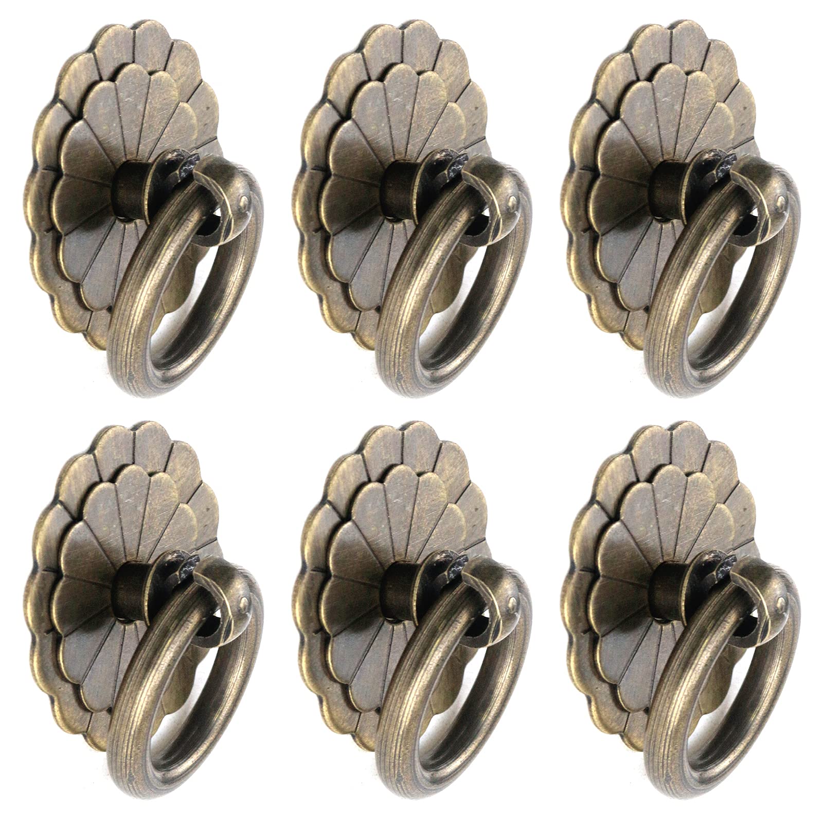 Bitray 6PCS Ring Pulls Antique Bronze Tone Small Cabinet Pulls Flower ...