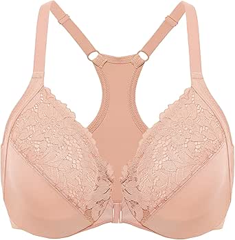 DELIMIRA Women's Racerback Front Closure Bras Lace Plus Size Full Coverage Underwire Unlined ...