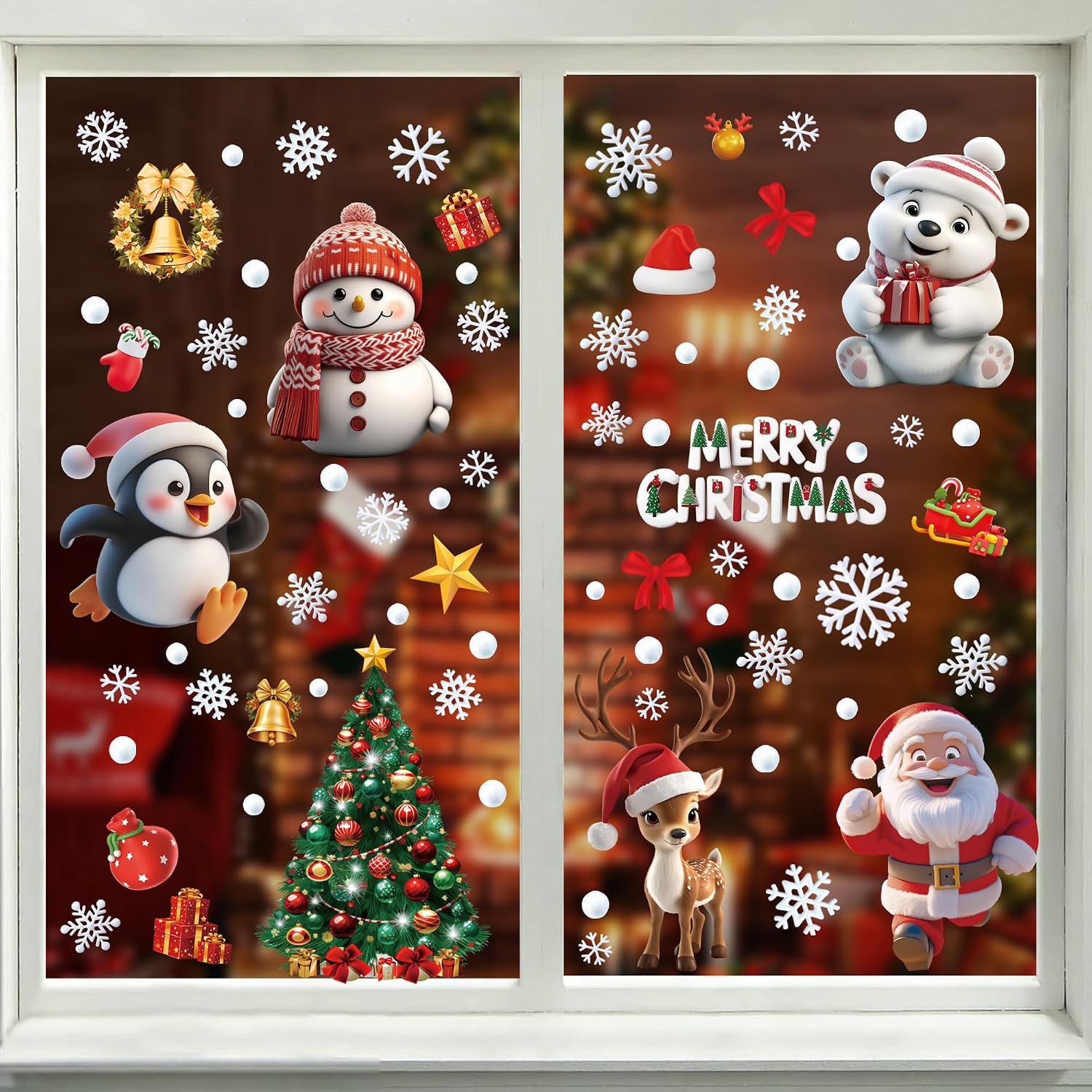 3D Christmas Window Stickers, 9Sheets Xmas Window Stickers Double-Sided ...