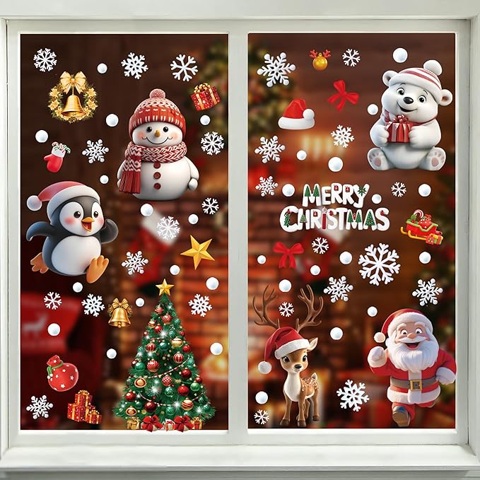3D Christmas Window Stickers, 9Sheets Xmas Window Stickers Double-Sided ...