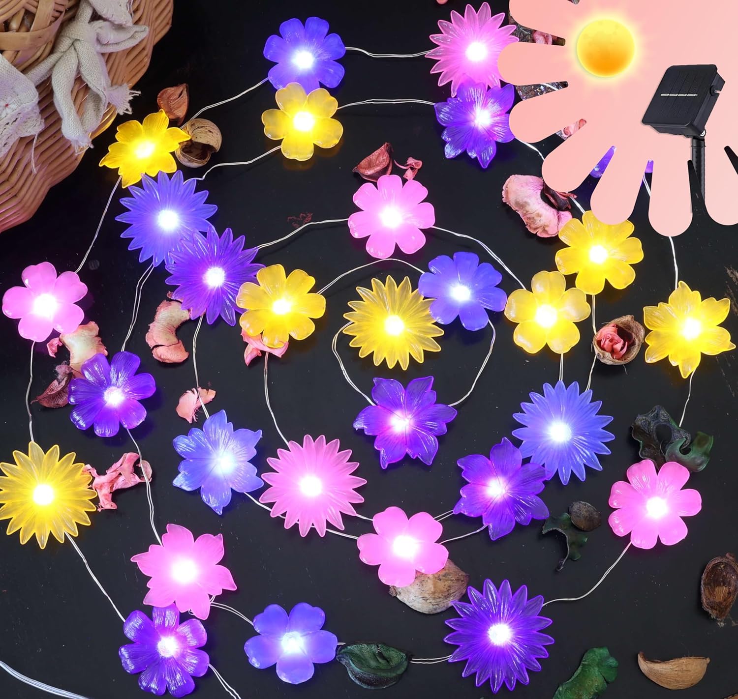 JASHIKA Solar Lights Outdoor Flower String Lights Waterproof Fairy ...