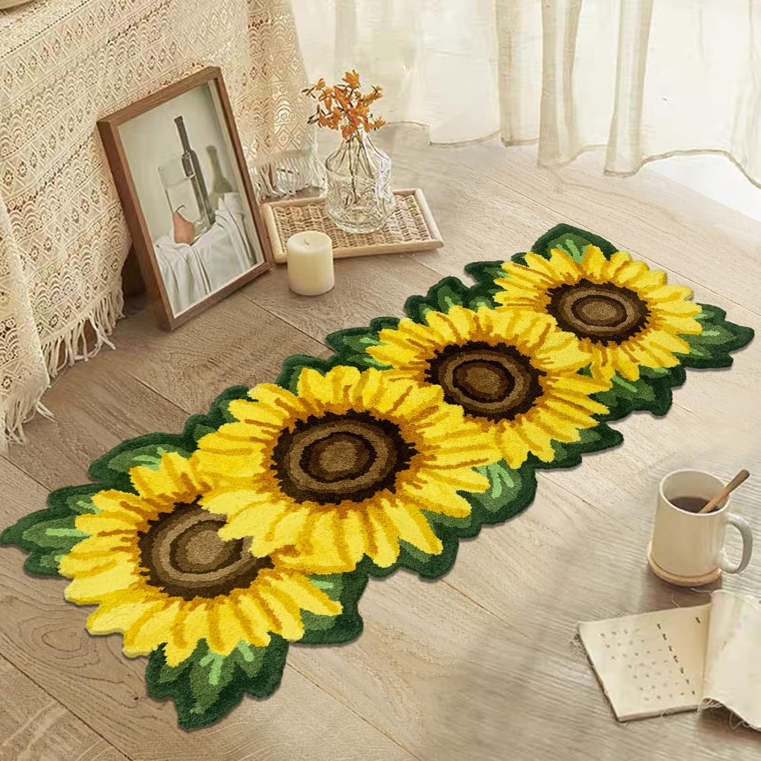 Amazon.com: USTIDE Fluffy Sunflower Pattern Rug, Handmade Sunflower ...