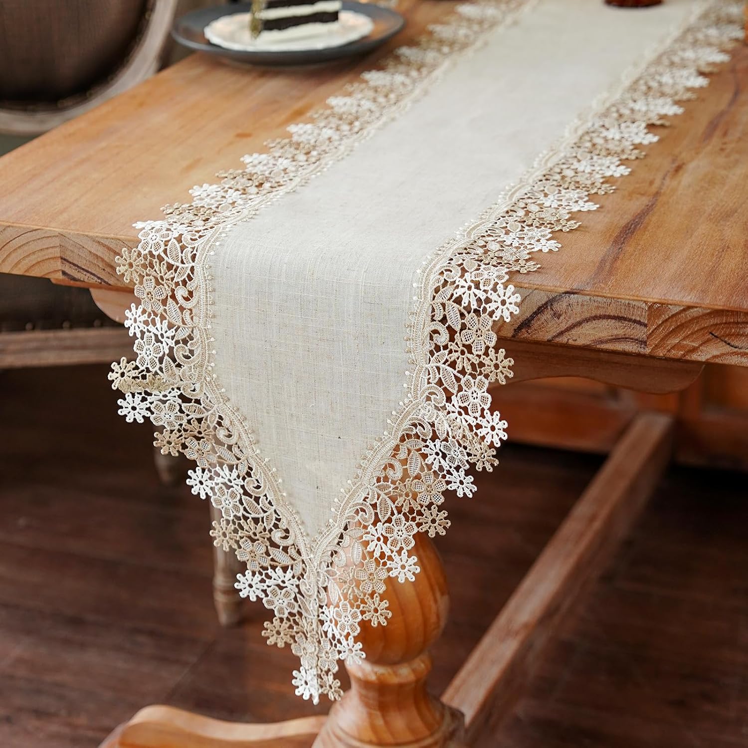Amazon.com: ARTABLE Lace Table Runners Stone Color Natural Linen Tones ...
