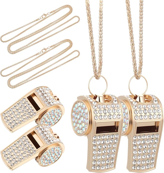 Amazon.com : Alrhso 2 Pcs Bling Rhinestone Whistle Necklace Gold Metal ...