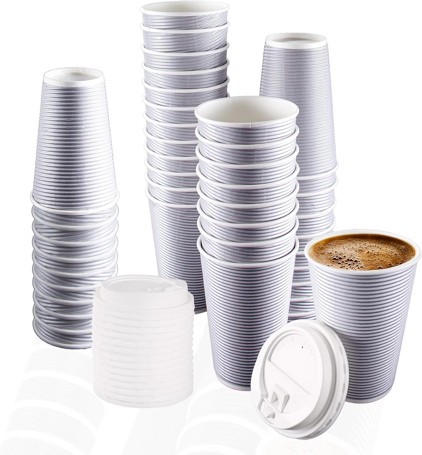 Nicole Home Collection 00740 Ripple Hot Cup with Lid, 12-Ounce, Silver ...