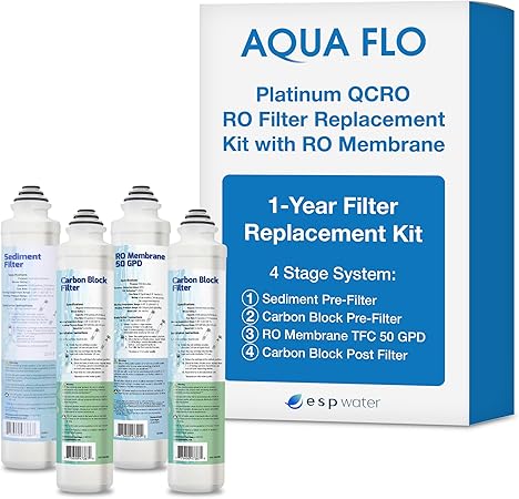 Genuine Aqua Flo Platinum QCRO RO Filter Kit with 50 GPD Membrane and ...