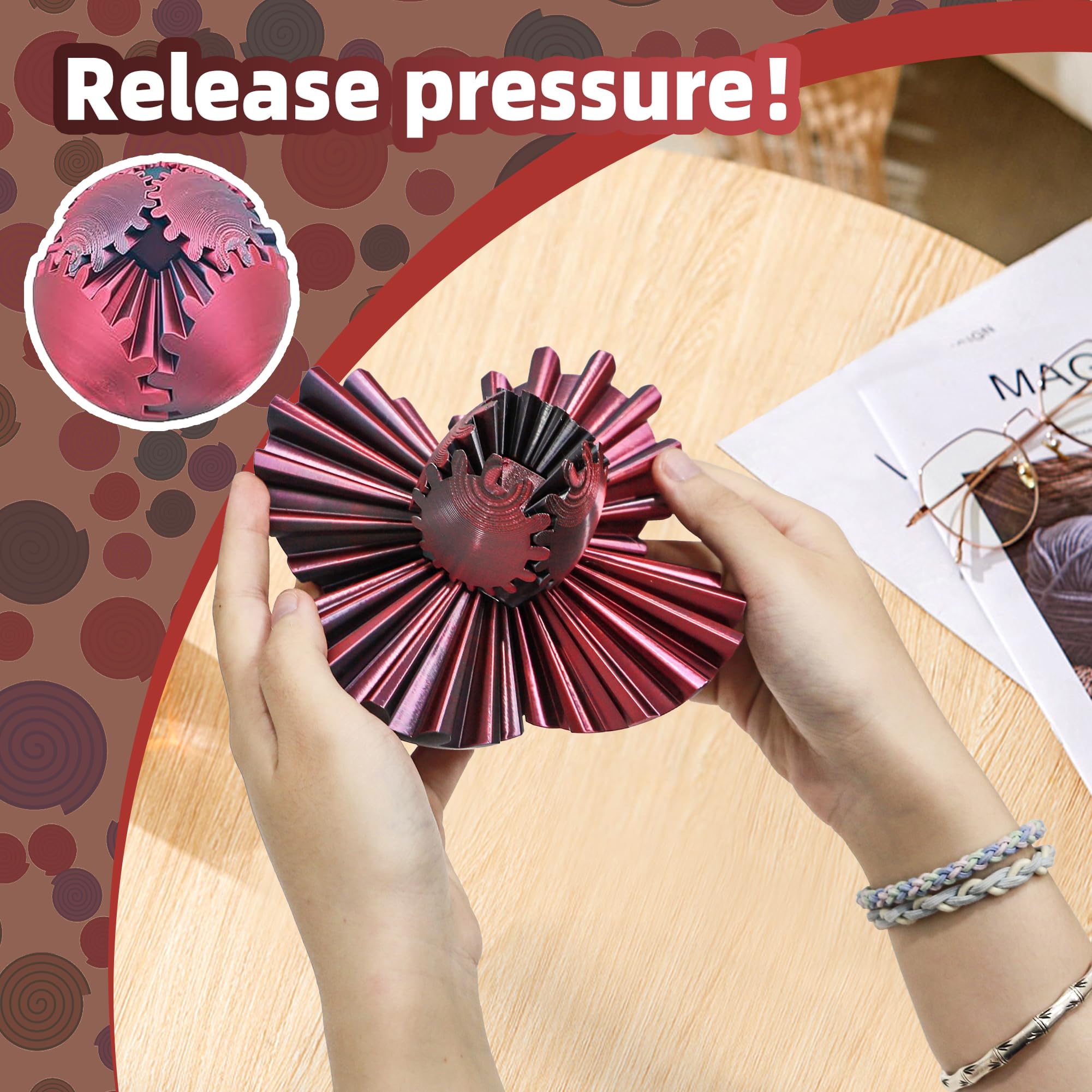 Snapklik.com : Flavery 3D Printed Spin Ball - Cube Fidget Toy, Gear ...