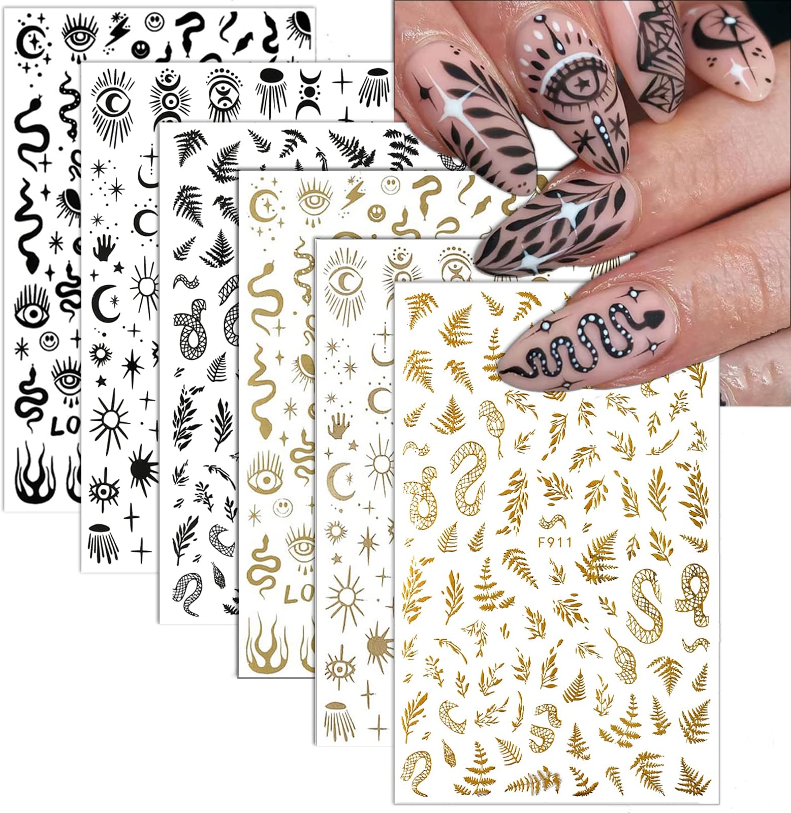 Amazon.com: 12 Sheets Moon Stars Nail Art Stickers Horrifying Eyes Nail ...