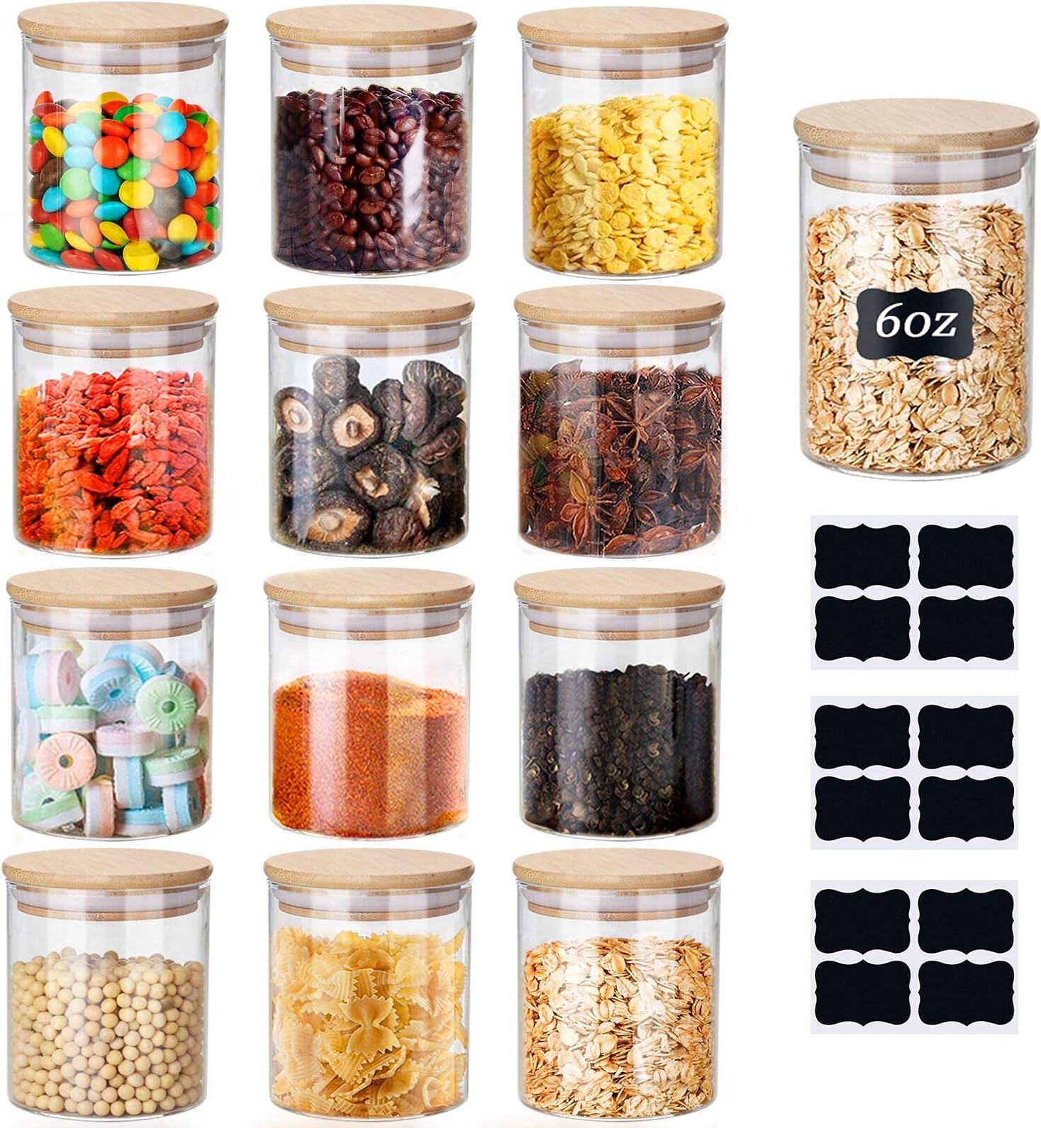FOCCTS 12Pcs Small Glass Jars with Bamboo Lids, 150ML Kitchen Storage ...
