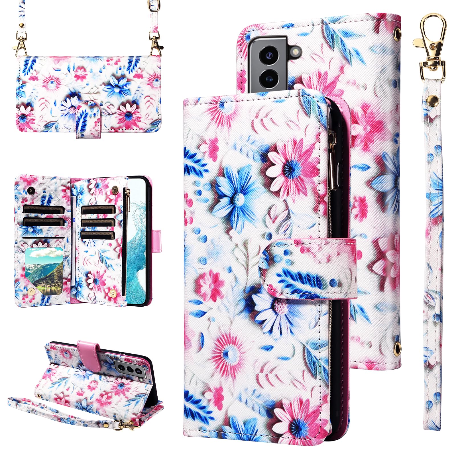 Amazon.com: Furill Wallet Case for Samsung Galaxy S21 Plus S21+ 5G with Wrist Strap Crossbody ...