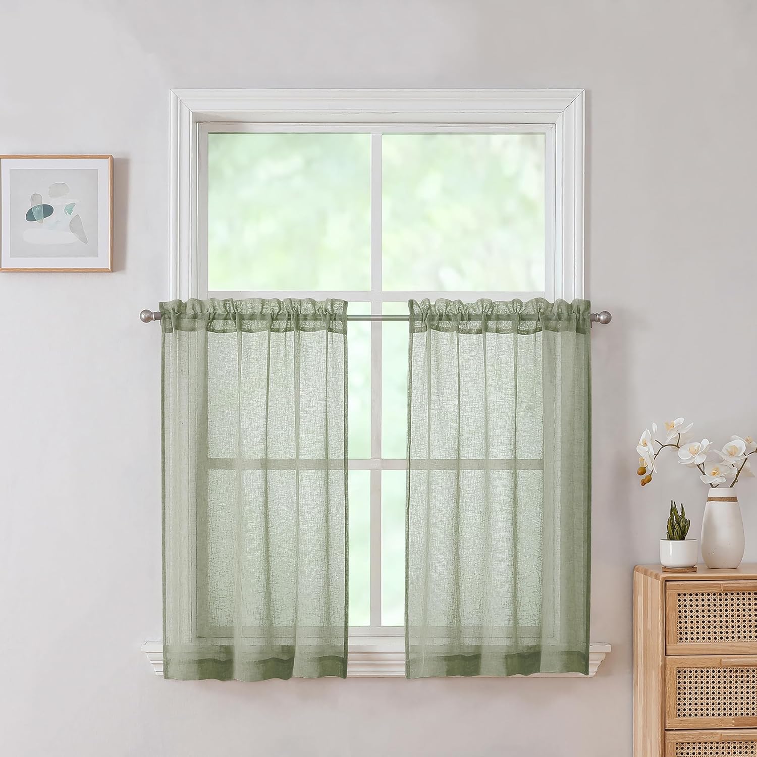 Amazon.com: Chyhomenyc Dianna Kitchen Sheer Curtain Tiers 24 Inch ...