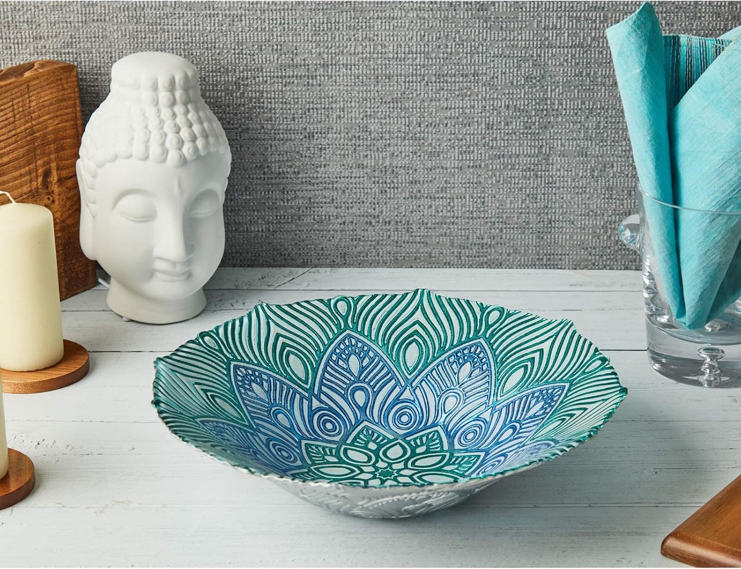 Anton Studio Designs - Mandala Glass Bowl - Diameter 33.5 cm - Multi ...