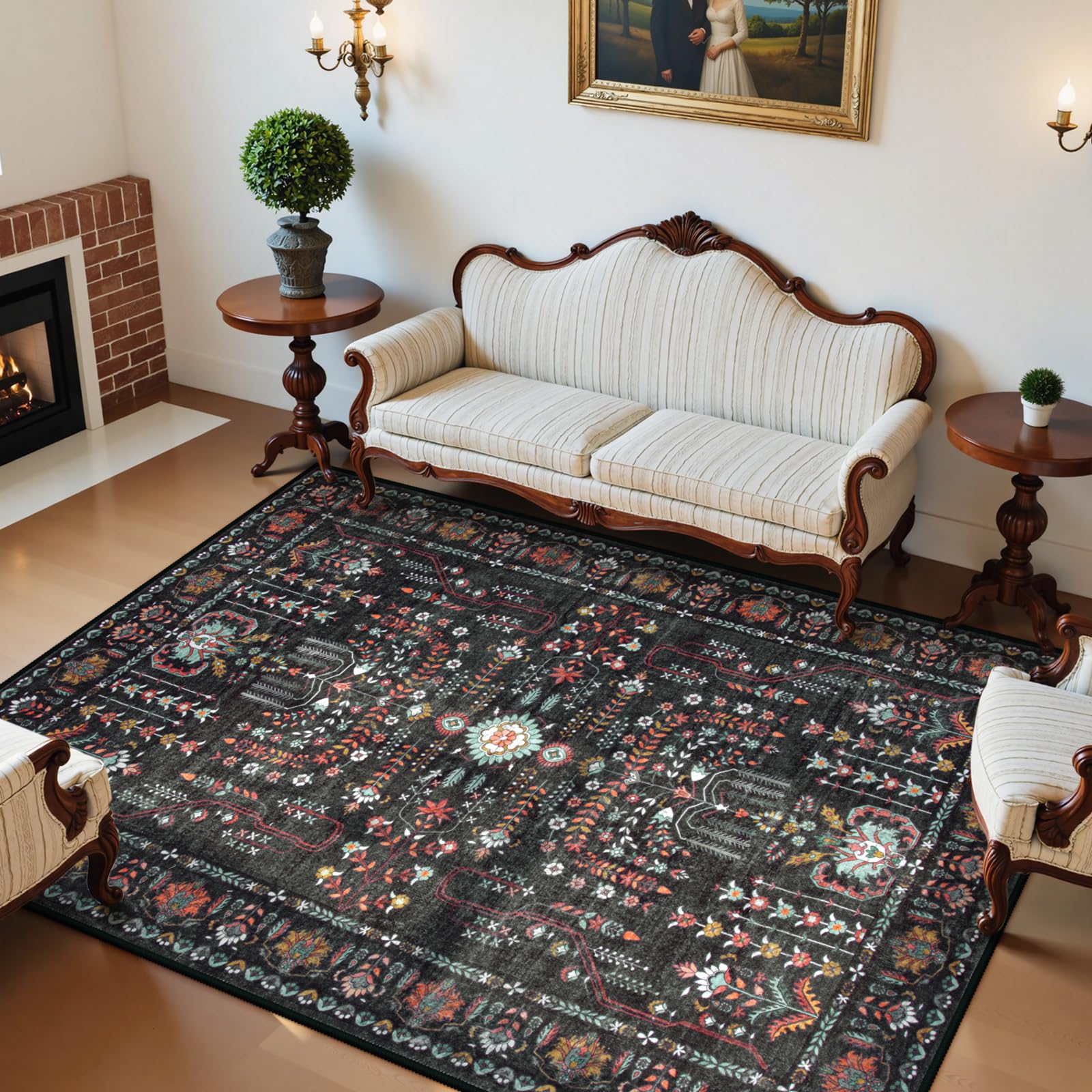 Amazon.com: Moynesa Boho Black Area Rugs 6x9 Living Room Rug, Washable ...