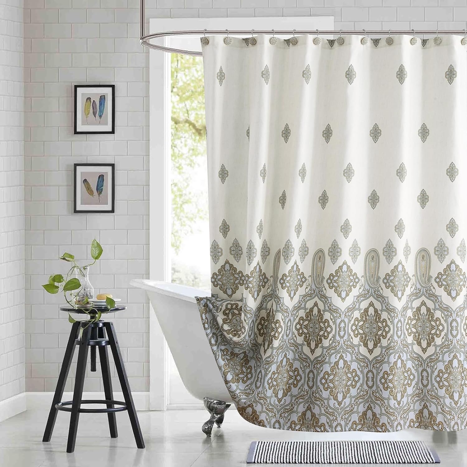 Amazon.com: BESTRIPES Extra Long Fabric Shower Curtain, Ivory Taupe ...