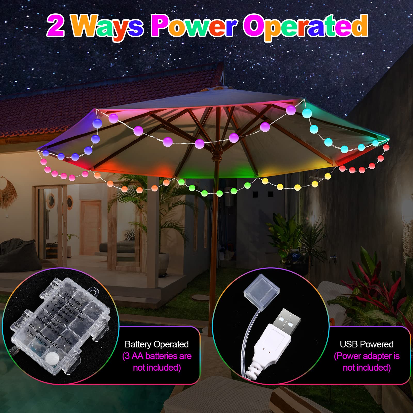 Snapklik.com : Enhon Patio Umbrella String Lights, 12 RGB LED Color 8 ...