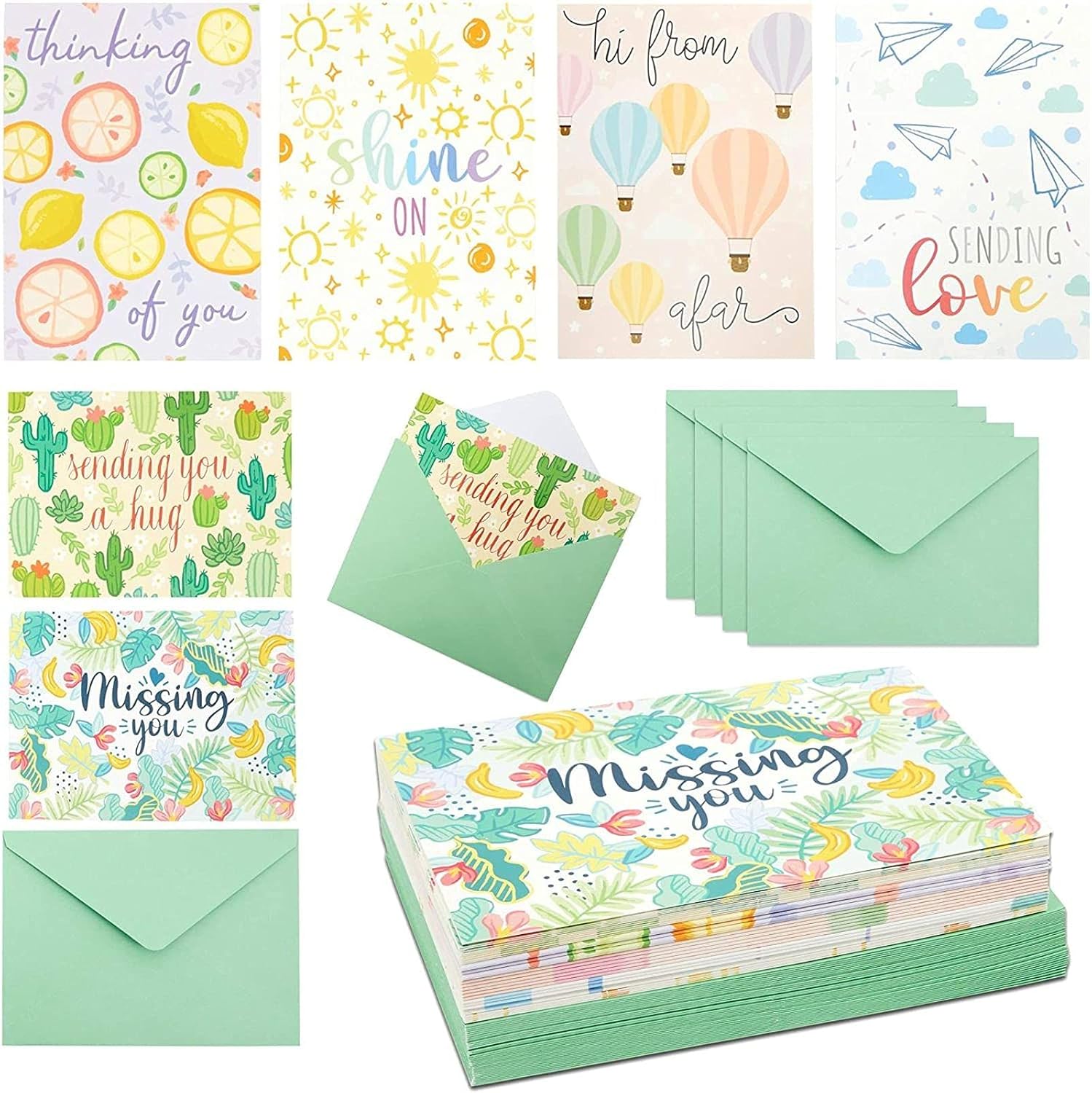 Amazon.com : Paper Junkie Blank Thinking of You Cards with Green ...