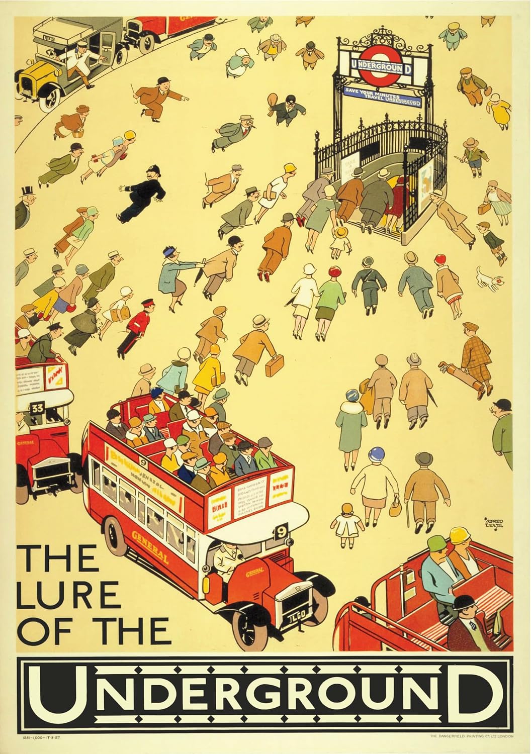 Vintage London Underground LURE OF THE UNDERGROUND 1920's Wall Art ...