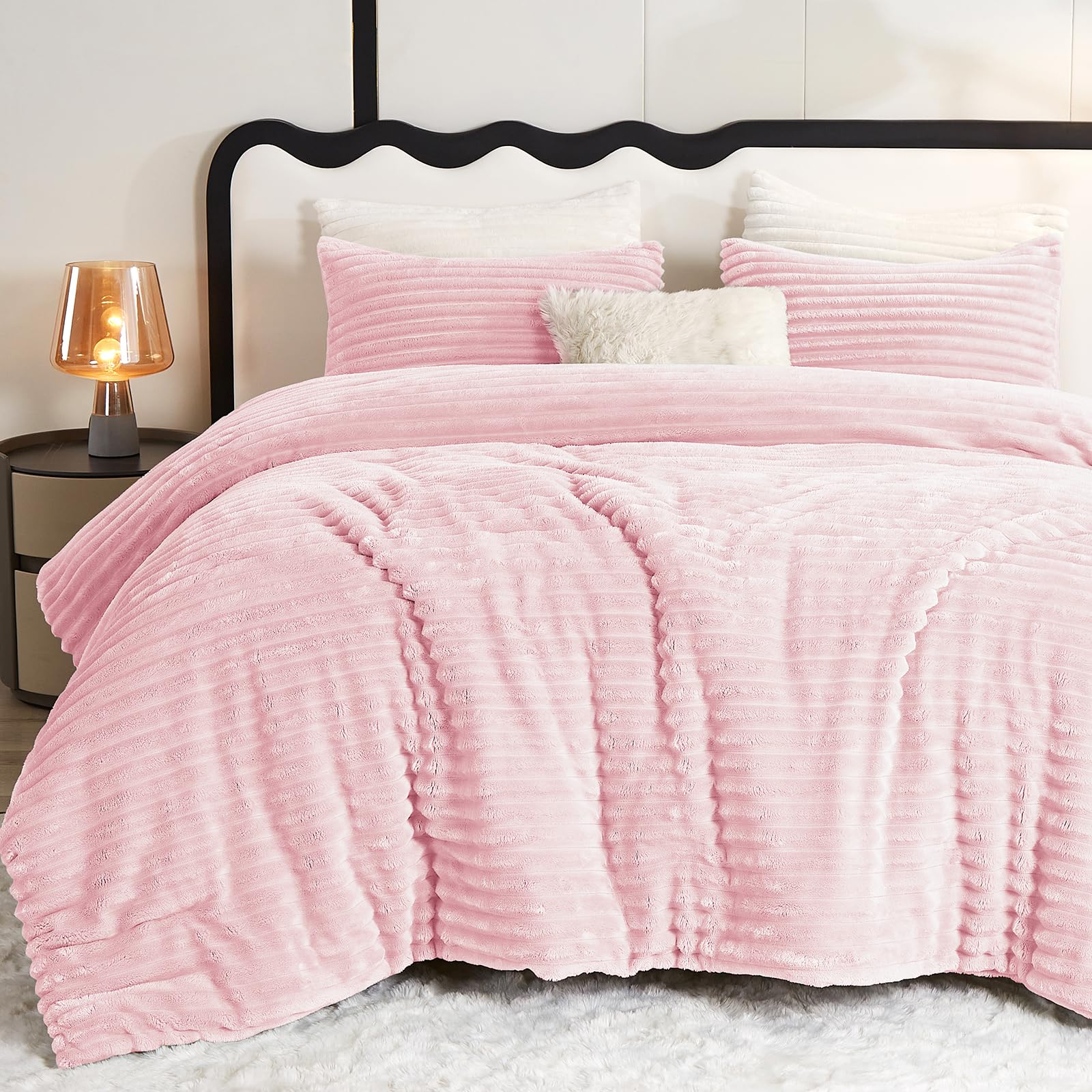 Amazon.com: CozyLux Fluffy Queen Comforter Set - Super Soft Faux Fur ...