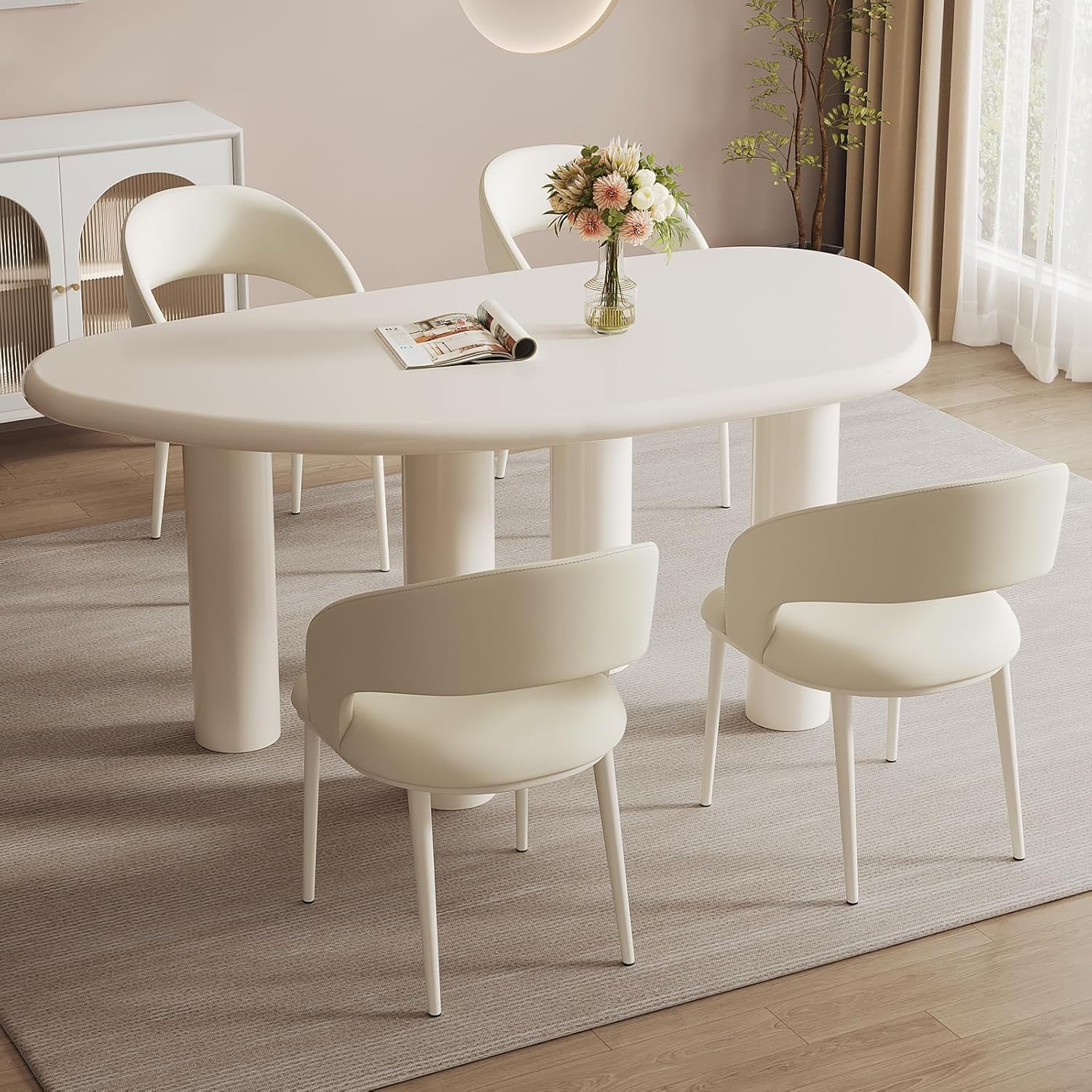 Amazon.com - GlimBiz Oval White Dining Room Set for 4, 63.77 inch ...