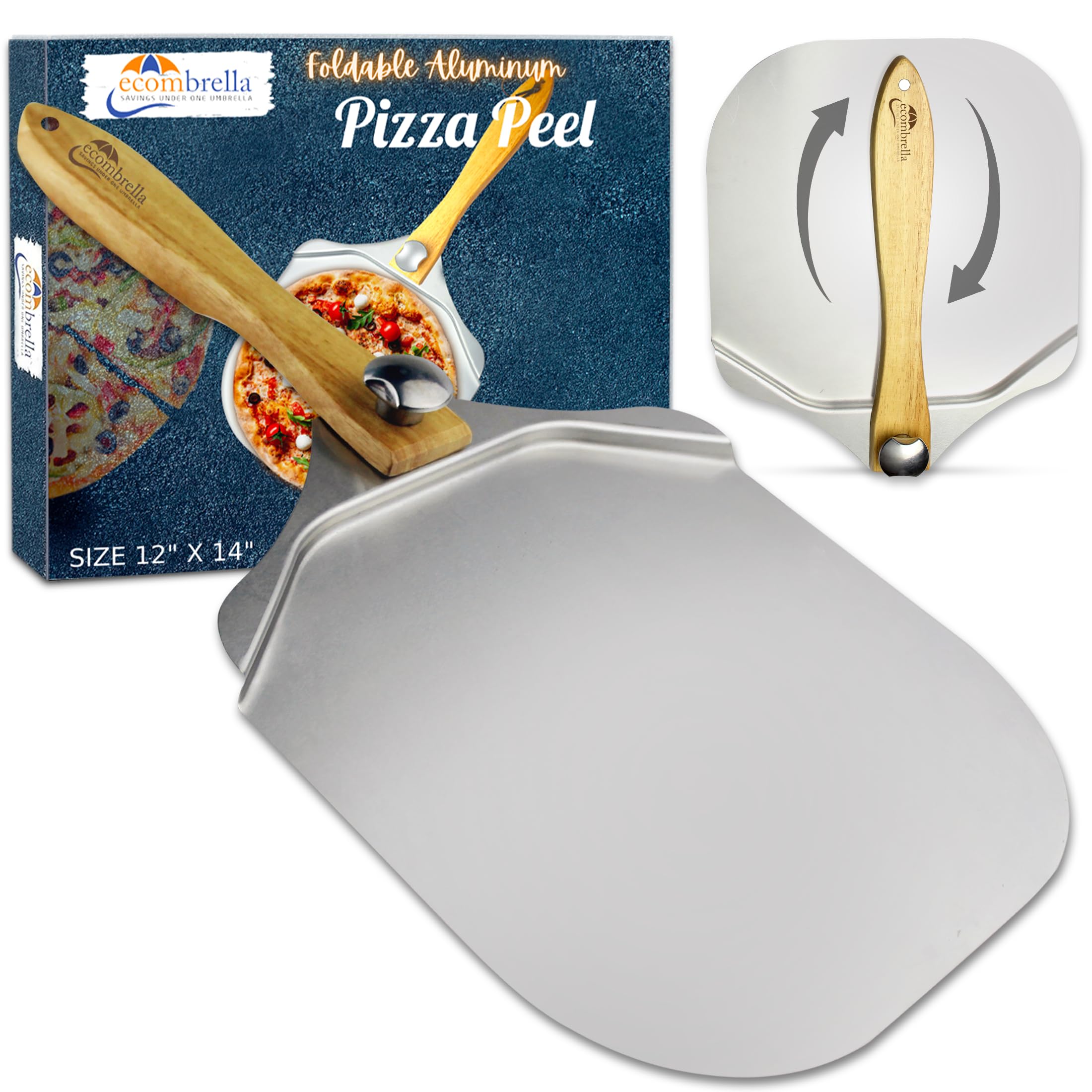 Pizza Peel 12 X14 inch Aluminum Pizza Paddle with Foldable Wooden ...